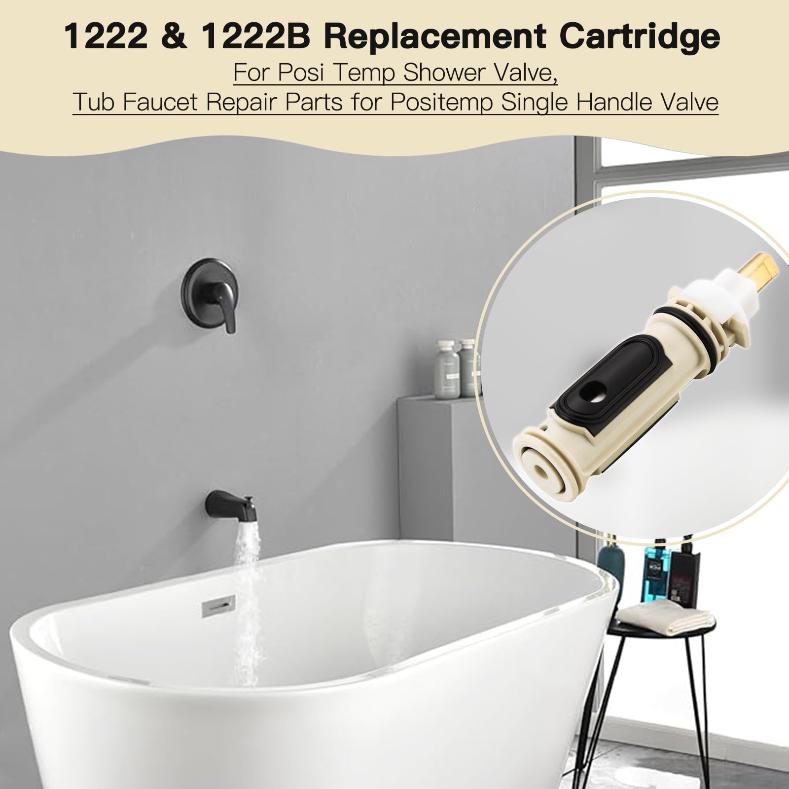 1222 Replacement Cartridge Kit for Moen One-Handle Posi Temp Faucets,Replacement Compatible with Moen Tub Shower,Durable Brass & Plastic(Silicone Oil Included,Retainer Clip,Installation Instructions)