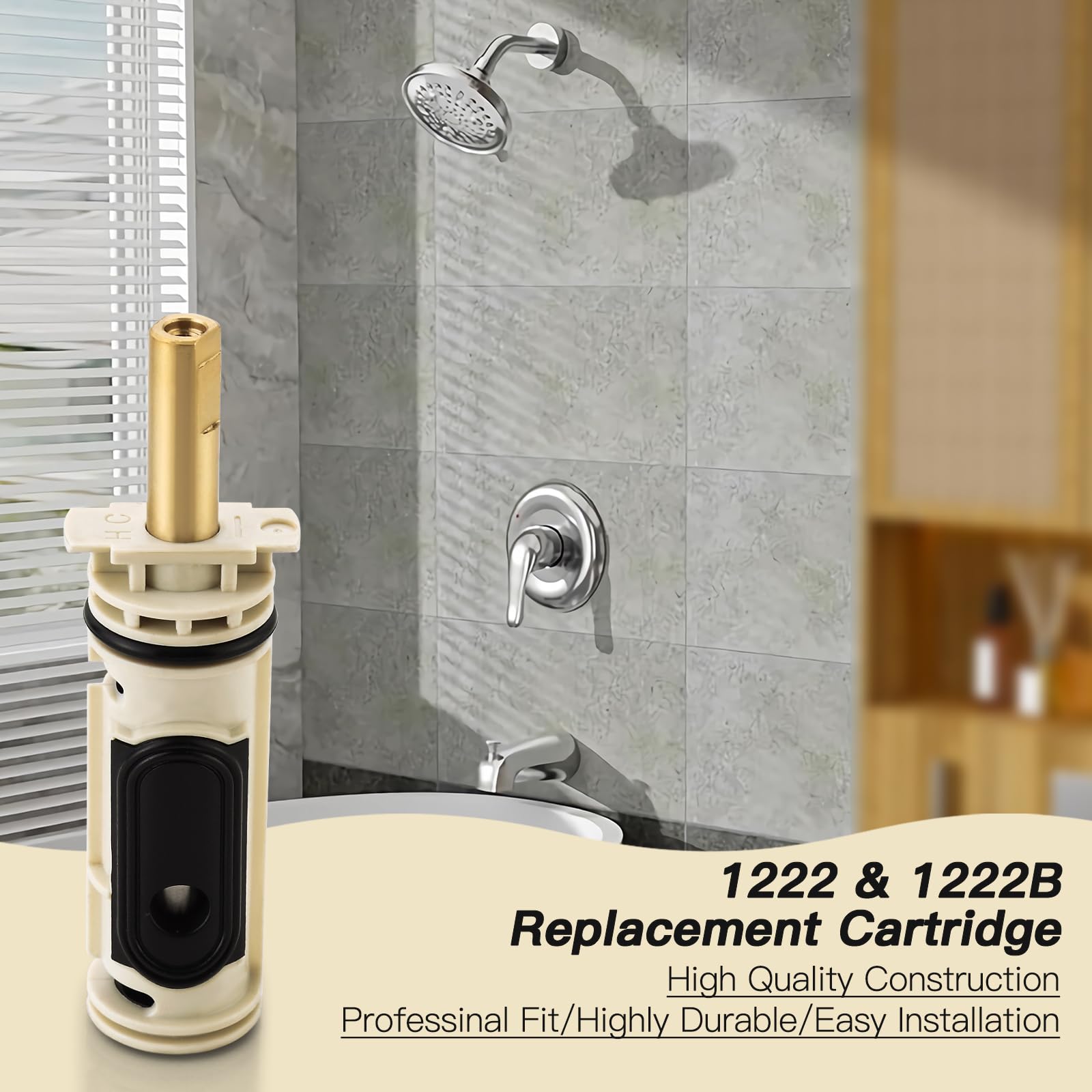 1222 Replacement Cartridge Kit for Moen One-Handle Posi Temp Faucets,Replacement Compatible with Moen Tub Shower,Durable Brass & Plastic(Silicone Oil Included,Retainer Clip,Installation Instructions)