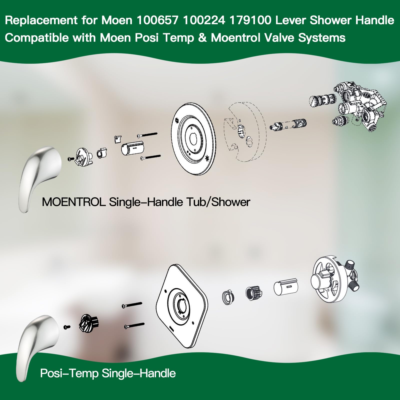 Moen Replacement Lever Shower Handle Kit - Compatible with Single Handle Tub and Shower Faucets, 100657, Brushed Nickel