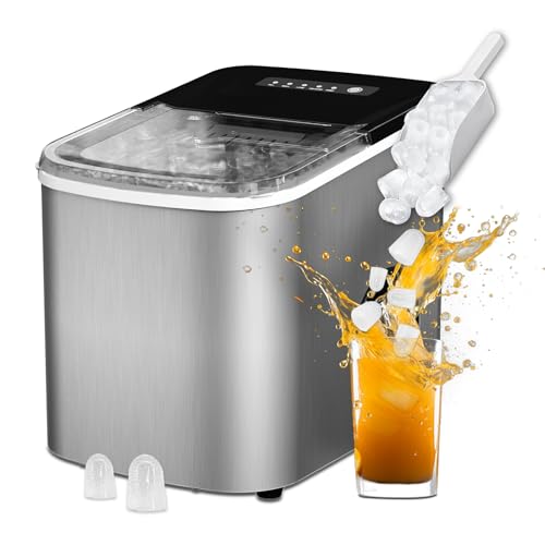 38lbs per Day Ice Maker Machine, Large Capacity Countertop Self-Cleaning, Fast Making 9 Ice Cubes in 3.5 Mins, 2 Bullet Sizes, Quiet Operation for Kitchen, Camping, RV, and Parties