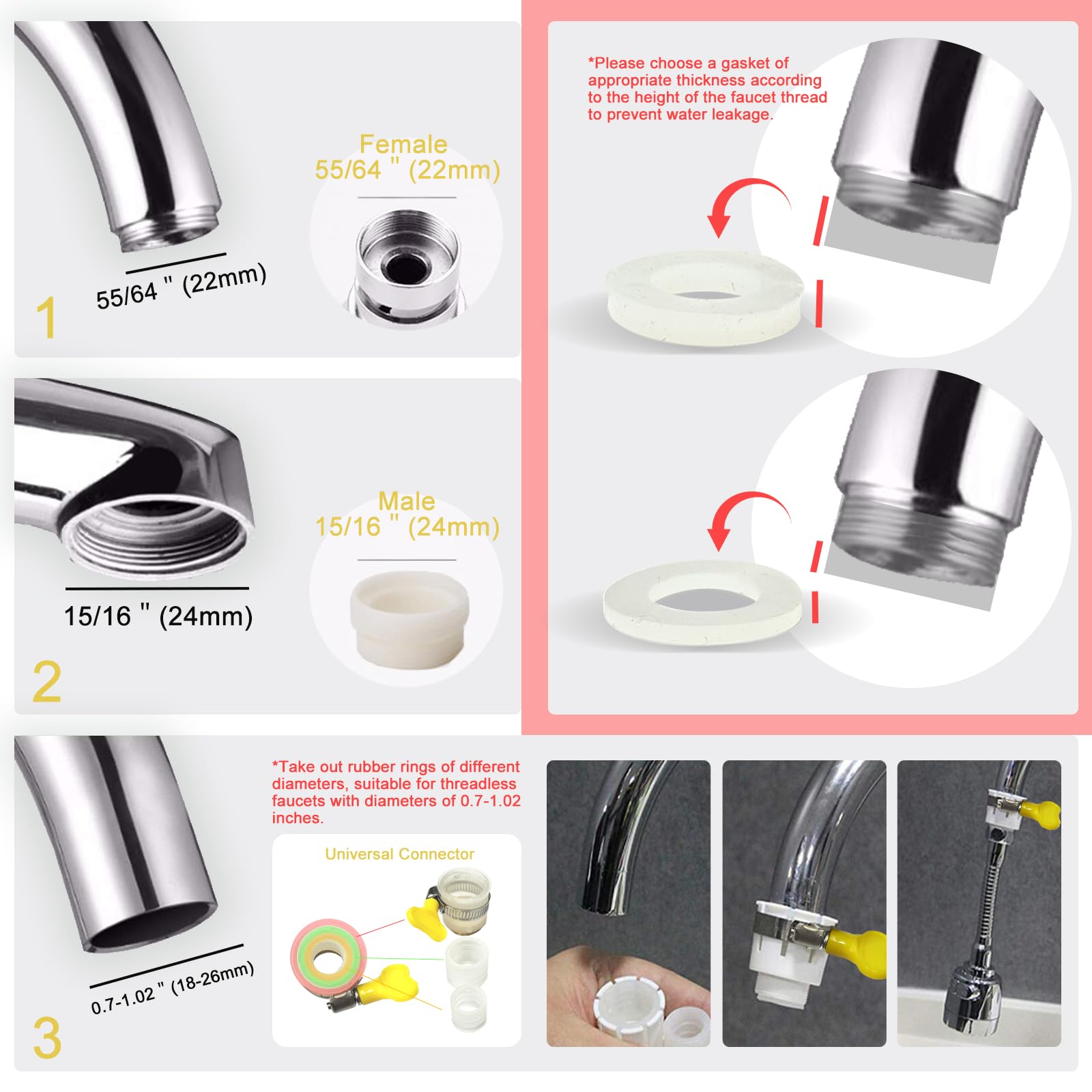 MANMOON Swivel Faucet Aerator with 3 Spray Modes & 360° Rotation, Water-Saving Sink Sprayer Attachment for Kitchen/Bathroom, Chrome-Plated Nozzle (Easy Install, Anti-Splash,Three-stage,Medium)
