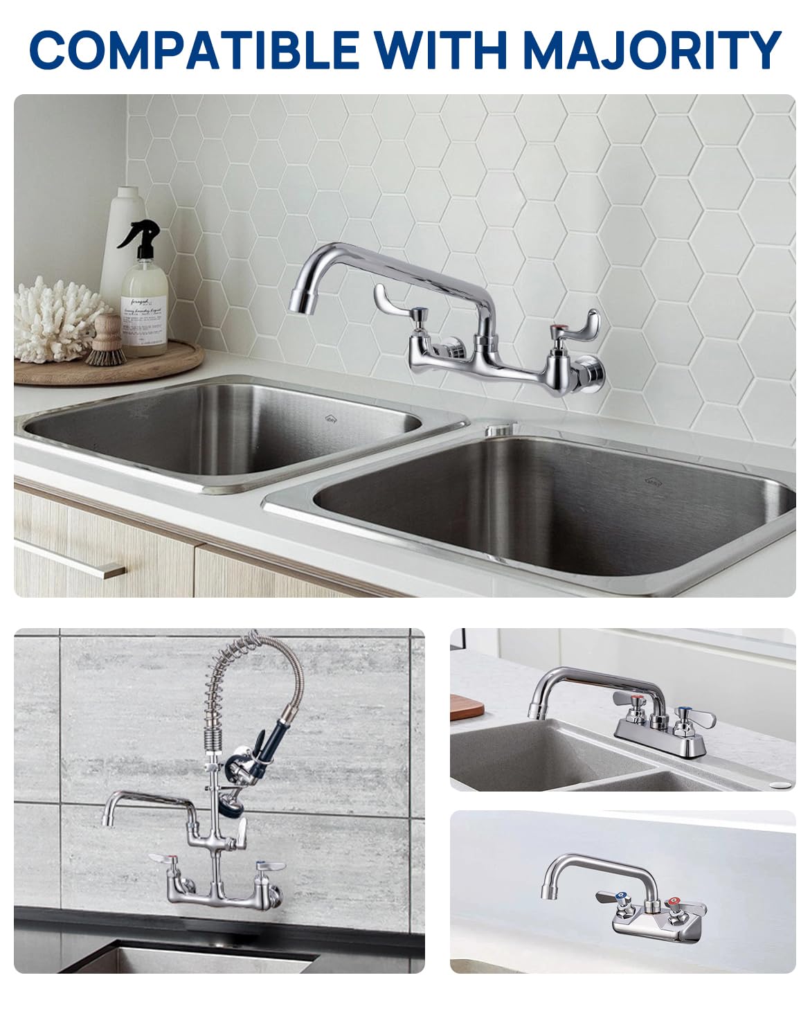 Sepaitek 12" Commercial Kitchen Sink Faucet Spout Replacement, Stainless Steel with Built-In Aerator, 1.8 GPM Flow Rate, Swivel Design, M25×1.25mm Thread, Leak-Proof and Splash-Free