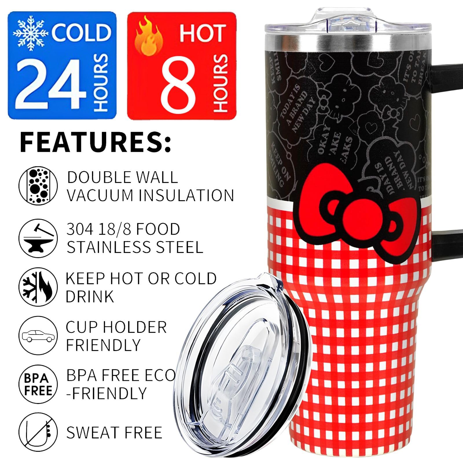 Sunmdecor 40 Oz Tumbler with Handle and Silicone Straws,Coffee Insulated Tumbler with Handle,40oz tumbler with handle