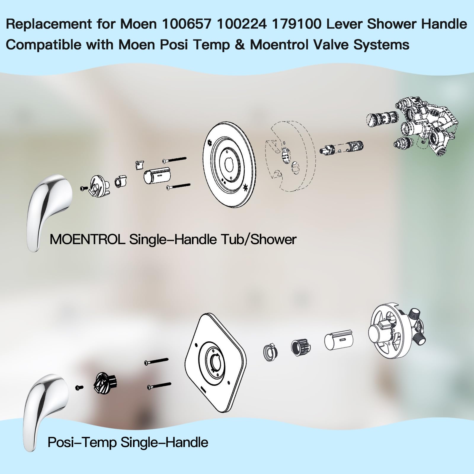 Shower Knob Replacement(100657) for Moen Lever Shower Handle, Compatible with Moen PosiTemp Valve Systems, Brushed Nickel
