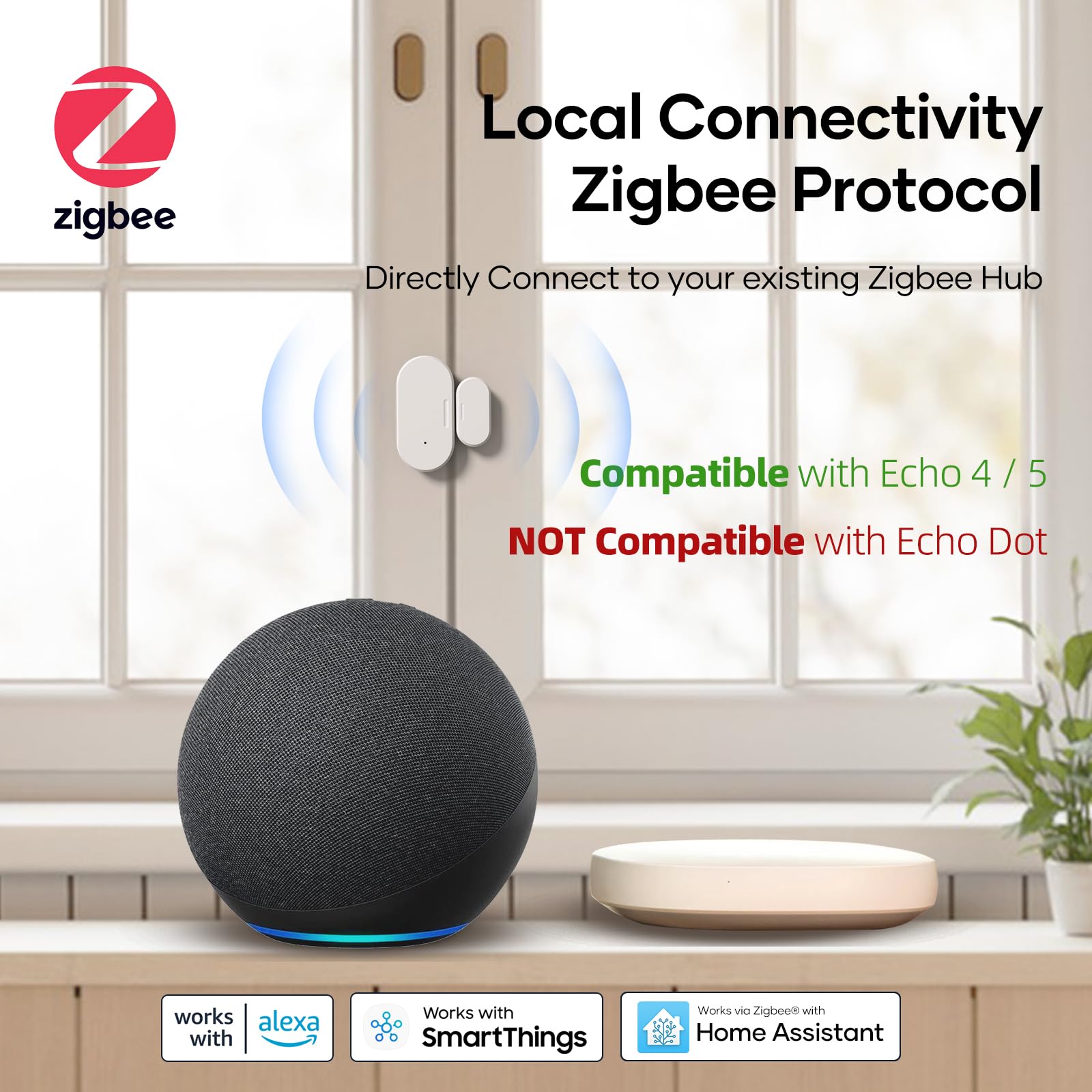 OUVOPO Zigbee Door Sensor 4 Pack, Mini Smart Door Sensor, Home Automation, Kid Safety, Work with Alexa, SmartThings, Home Assistant, Aeotec, Hubitat, Homey with Build-in Zigbee Hub, Hub Required