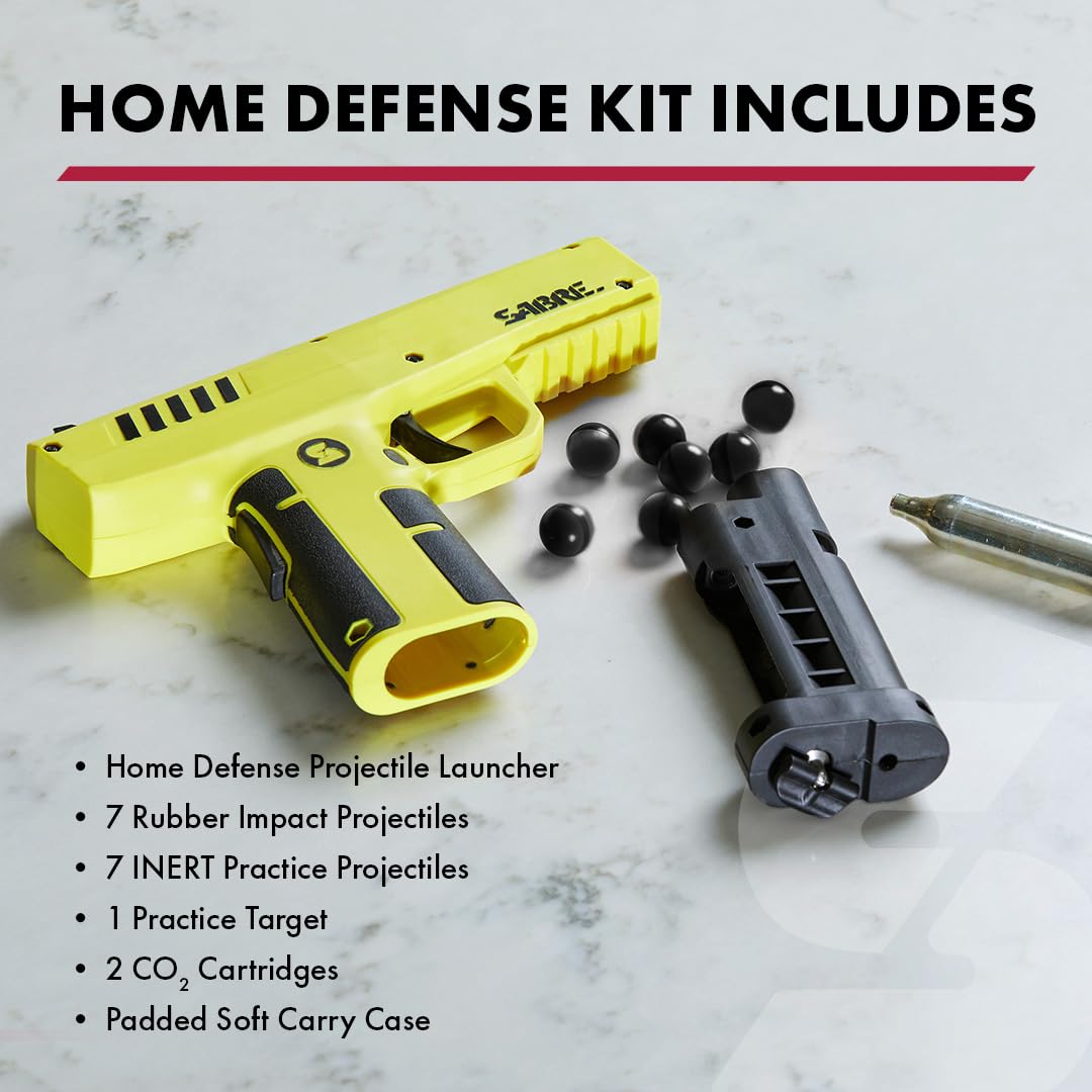 SABRE Home Defense Projectile Launcher, with 7, .68 Cal. Impact Projectiles, Direct Impact Up to 60ft., Easy to Handle, and Holds Up to 7 projectiles with 330 FPS Velocity Range