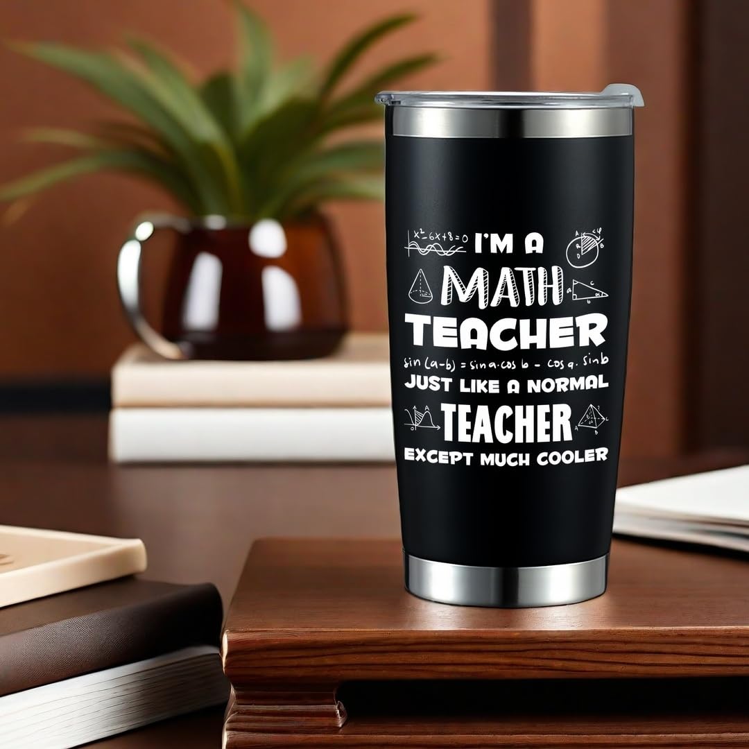 Xildew Funny Math Teacher Theme Teacher Appreciation Week Gift for Educator Instructor Christmas Birthday Present for Friend Coworker Stainless Steel Tumbler 20 oz Black