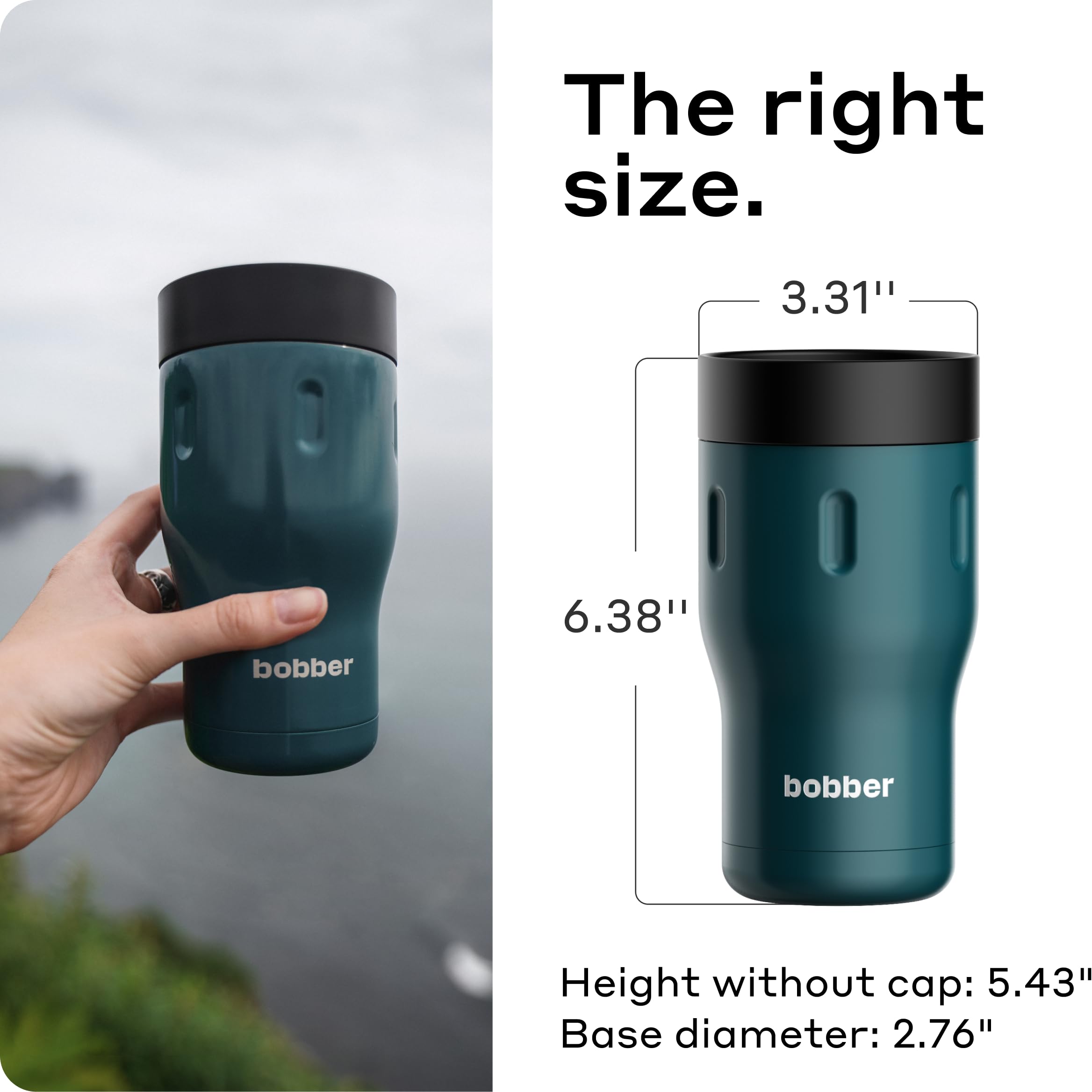 BOBBER 12 oz Stainless Steel Insulated Coffee Mug with Lid 100% Spill-Proof Commuter Mug for Car Cup Holder Dishwasher Safe Thermal Mug for Men, Women, Keeps Hot for 6 Hours (Teal)