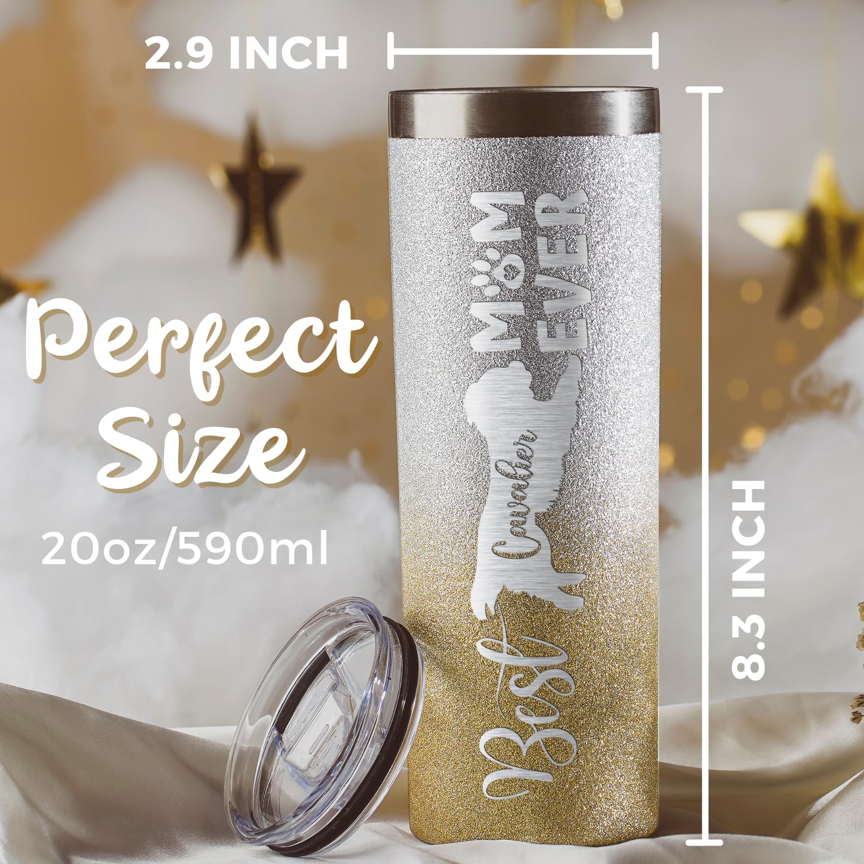 Onebttl King Charles Cavalier Gifts for Women, Unique 20oz Cavalier Tumbler with Lid and Straw, Cavalier King Charles Spaniel Gifts for Cavalier Lovers - Silver Gold