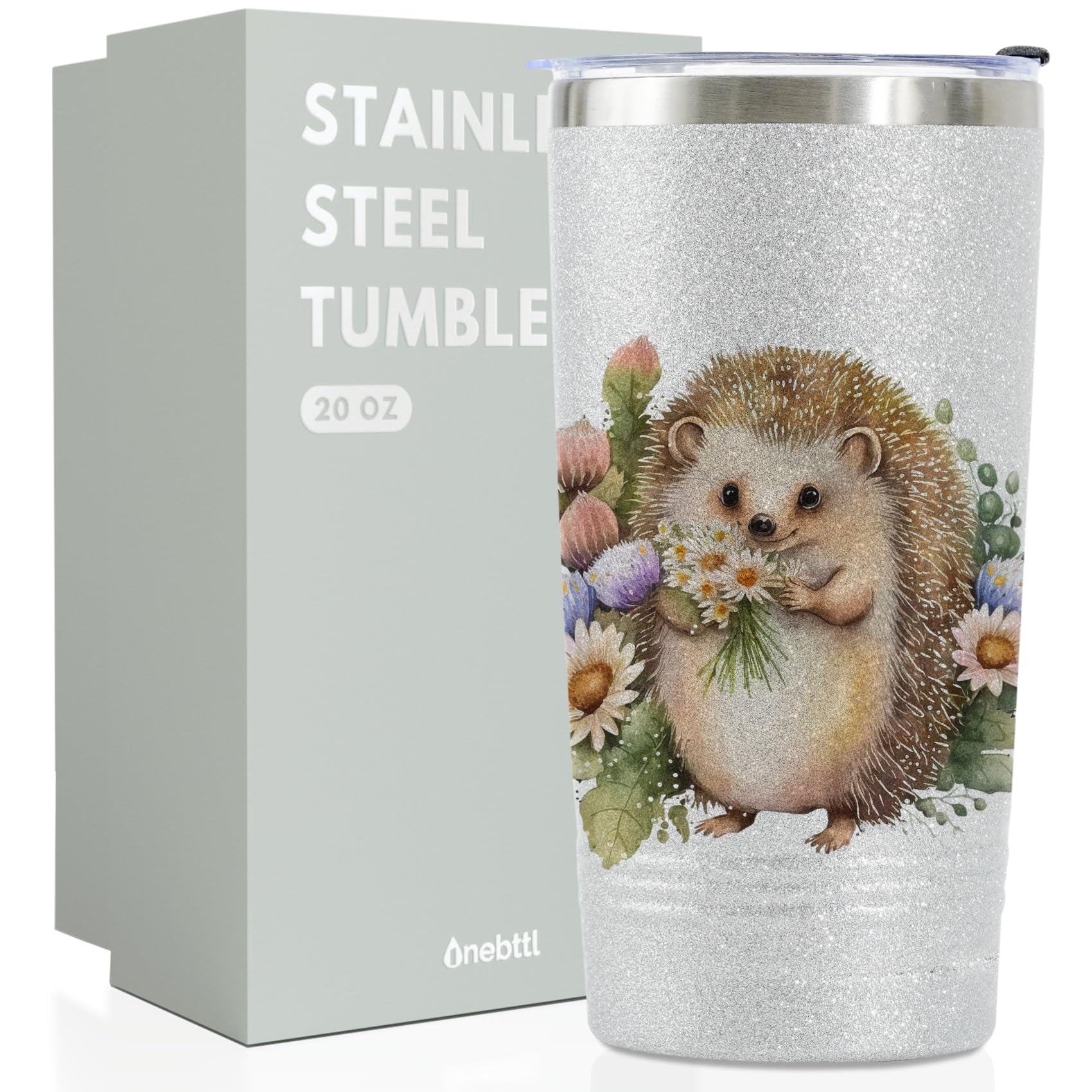 Onebttl Hedgehog Gifts for Women/Men, Unique 20oz Hedgehog Glitter Tumbler with Lid and Straw, Hedgehog Lover Gifts for Birthday, Christmas