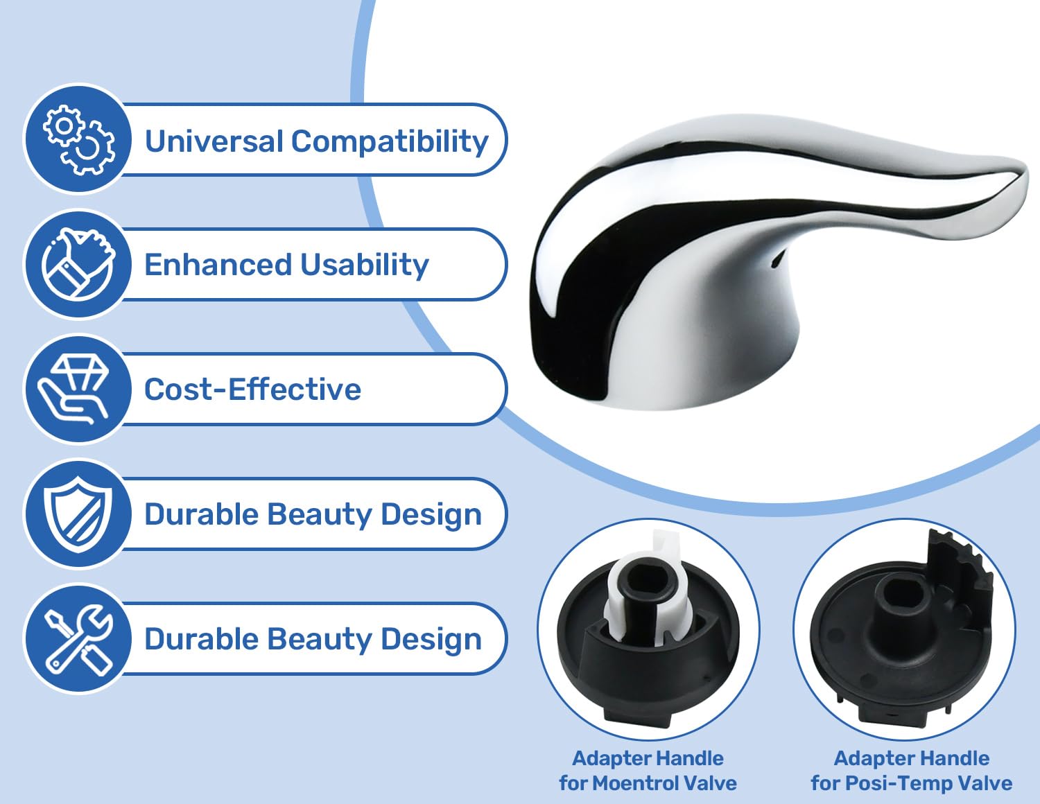 Replacement for 100657 Moen Tub/Shower Lever Handle,Compatible with Moen Posi-Temp Valve Systems,Compatible with Moentrol Valve,Single Handle Faucets for Adjust Water Volume and Temperature ﻿,Chrome