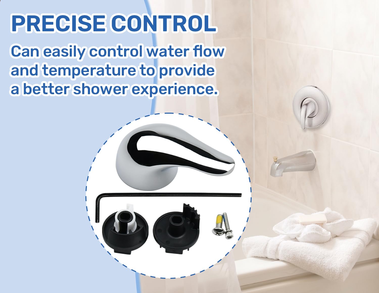 Replacement for 100657 Moen Tub/Shower Lever Handle,Compatible with Moen Posi-Temp Valve Systems,Compatible with Moentrol Valve,Single Handle Faucets for Adjust Water Volume and Temperature ﻿,Chrome
