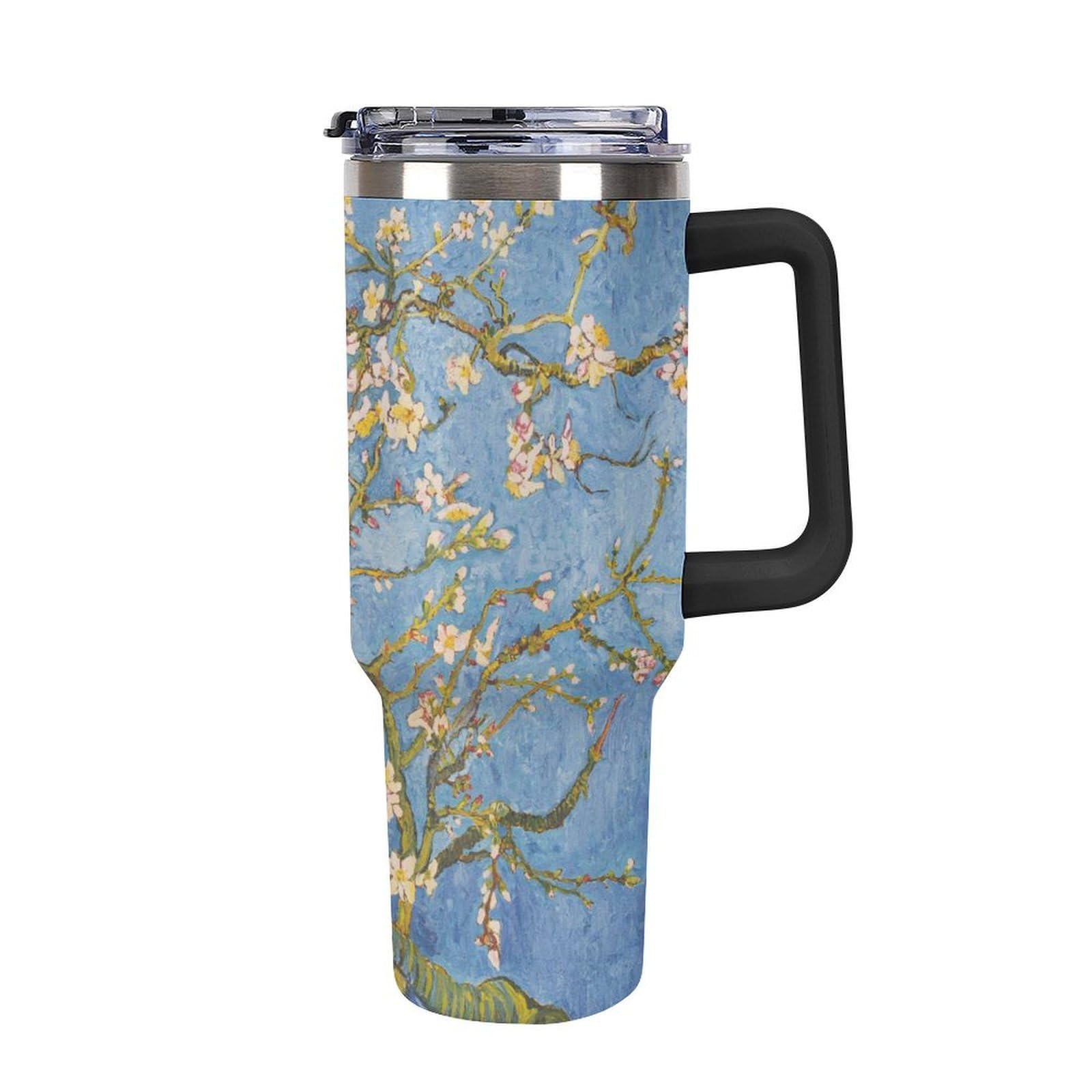 Niapessel Leak Proof Tumbler, Insulated Water Bottles with Straw, Blooming Almond Tree Van Gogh Insulated Cup with Handle 40 Oz Stainless Steel Flask for School, Travel, Car, Sports, Work