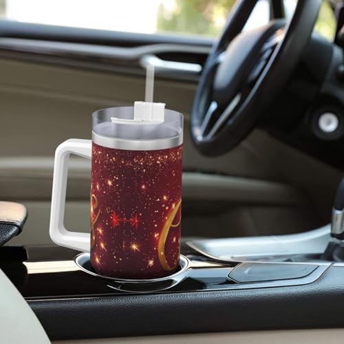 deaokluy 40 OZ Christmas Ice Bully Cup with Handle Straw Lid, Double Wall Stainless Steel Tumbler Travel Coffee Cup, Merry Insulation and Cooling Cup for Christmas Birthday Present