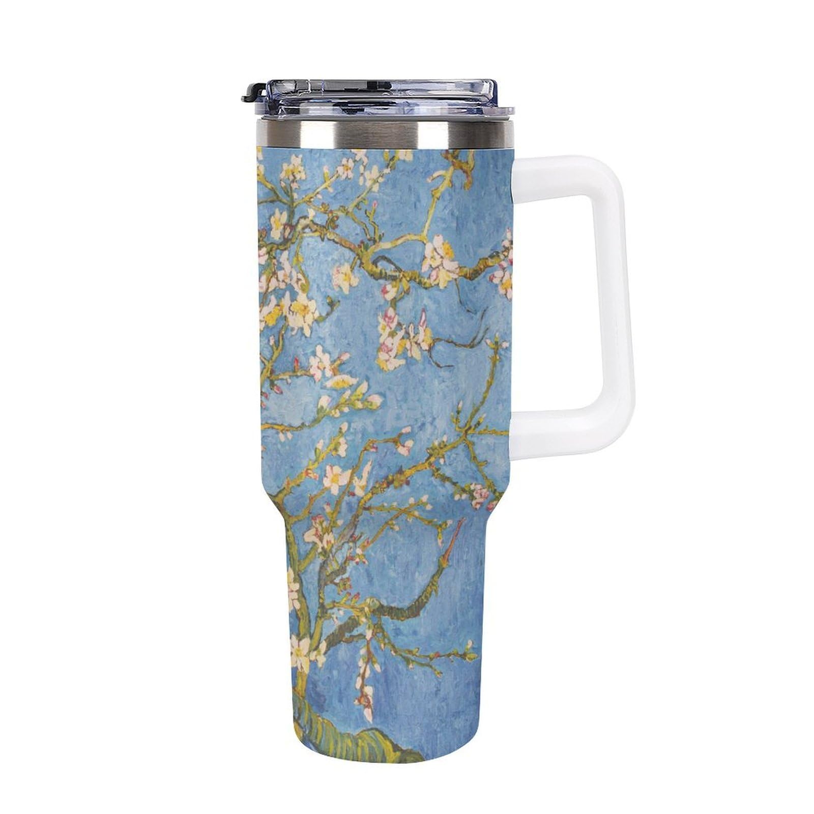 Niapessel Leak Proof Tumbler, Insulated Water Bottles with Straw, Blooming Almond Tree Van Gogh Insulated Cup with Handle 40 Oz Stainless Steel Flask for School, Travel, Car, Sports, Work