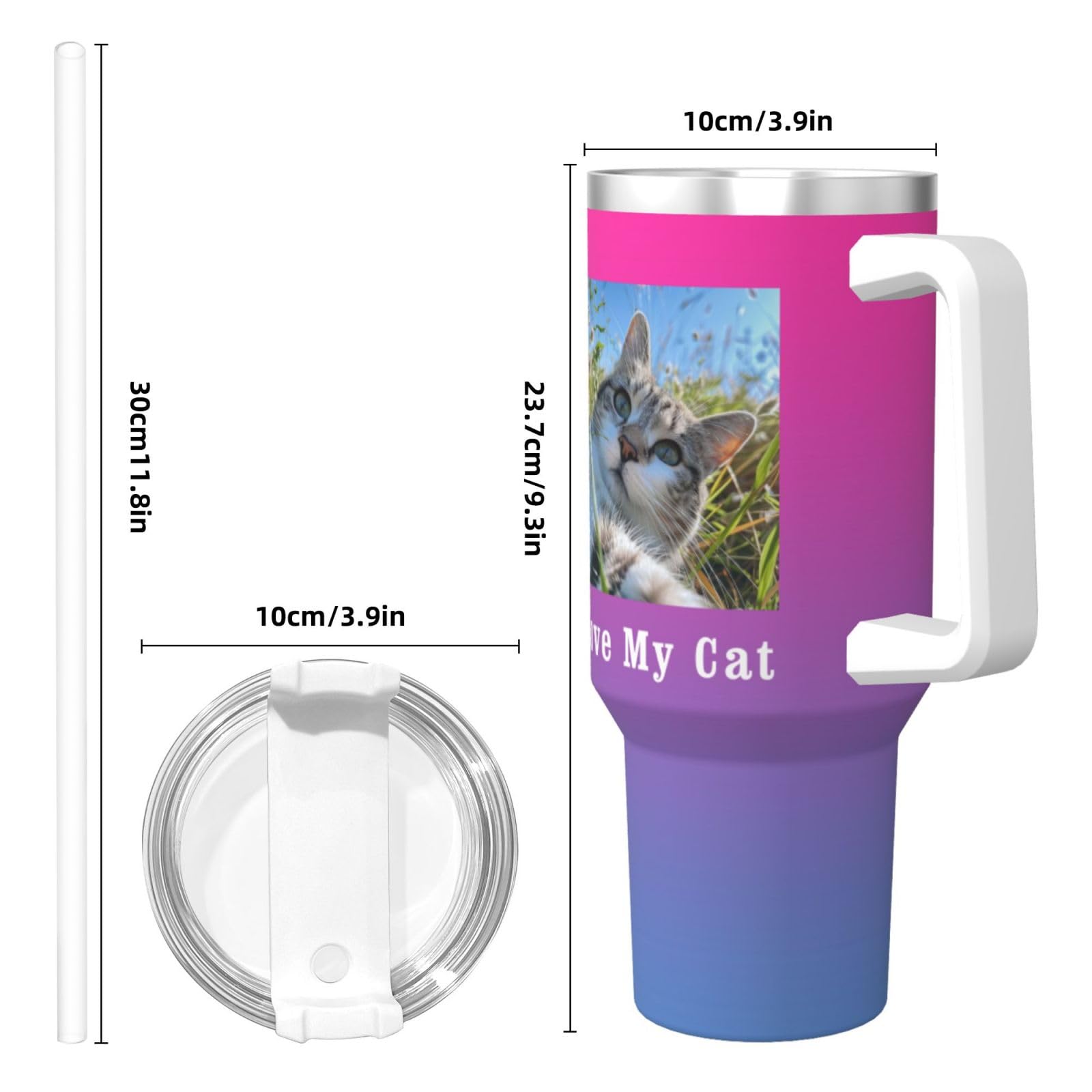 deaokluy Personalized 40 OZ Ice Bully Cup with Handle Straw, Custom Stainless Steel Tumbler with Lid Add Photo Logo Text, Design Travel Coffee Cup, Personalized Present for Friends Birthday Christmas