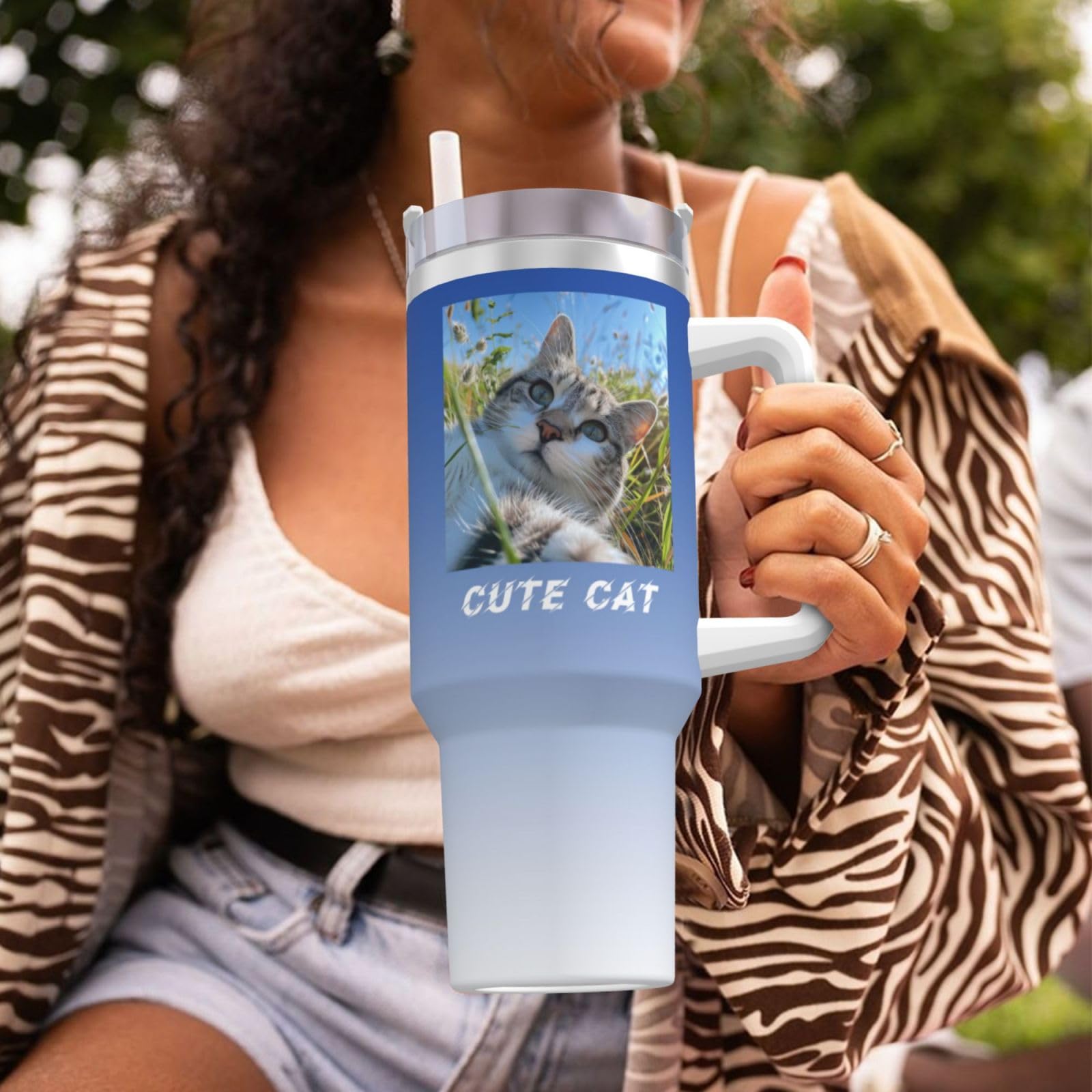 deaokluy Personalized 40 OZ Ice Bully Cup with Handle Straw, Custom Stainless Steel Tumbler with Lid Add Photo Logo Text, Design Travel Coffee Cup, Personalized Present for Friends Birthday Christmas