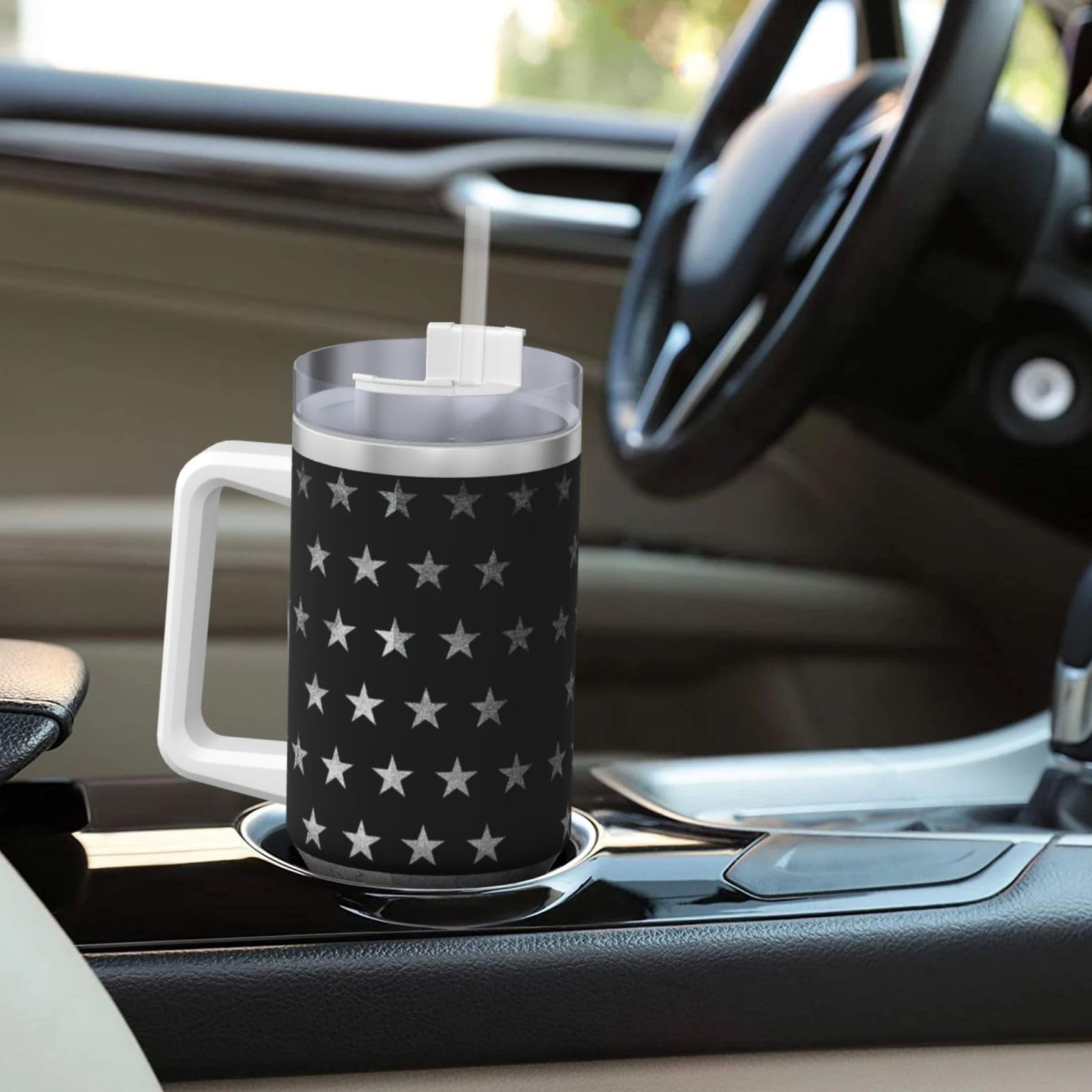 deaokluy 40 OZ American Flag Ice Bully Cup with Handle Straw Lid, Double Wall Stainless Steel Tumbler Travel Coffee Cup, Retro Insulation and Cooling Cup for Christmas Birthday Present