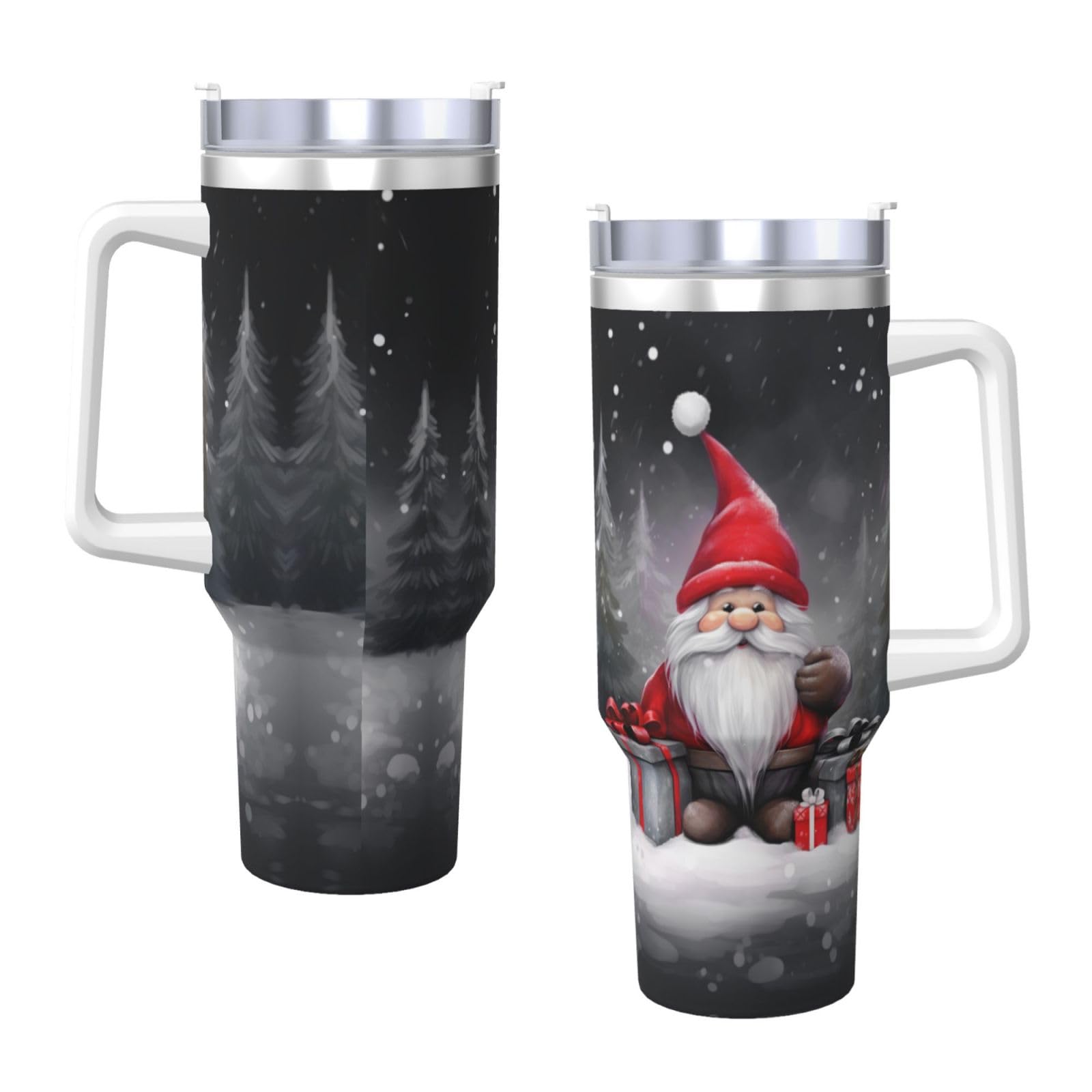 deaokluy 40 OZ Christmas Gnome Ice Bully Cup with Handle Straw Lid, Double Wall Stainless Steel Tumbler Travel Coffee Cup, Happy Christmas Insulation and Cooling Cup for Christmas Birthday Present