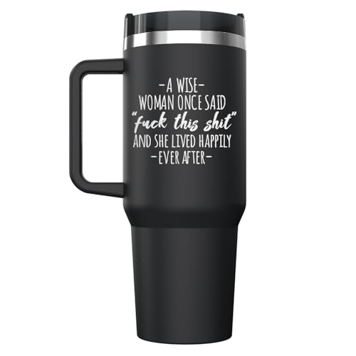 shop4ever A Wise Woman Once Said F This And She Lived Happily Ever After Engraved Insulated Stainless Steel Tumbler with Handle, Lid, and Straw 40 oz. Funny Divorce Retirement Feminist Gift (Black)