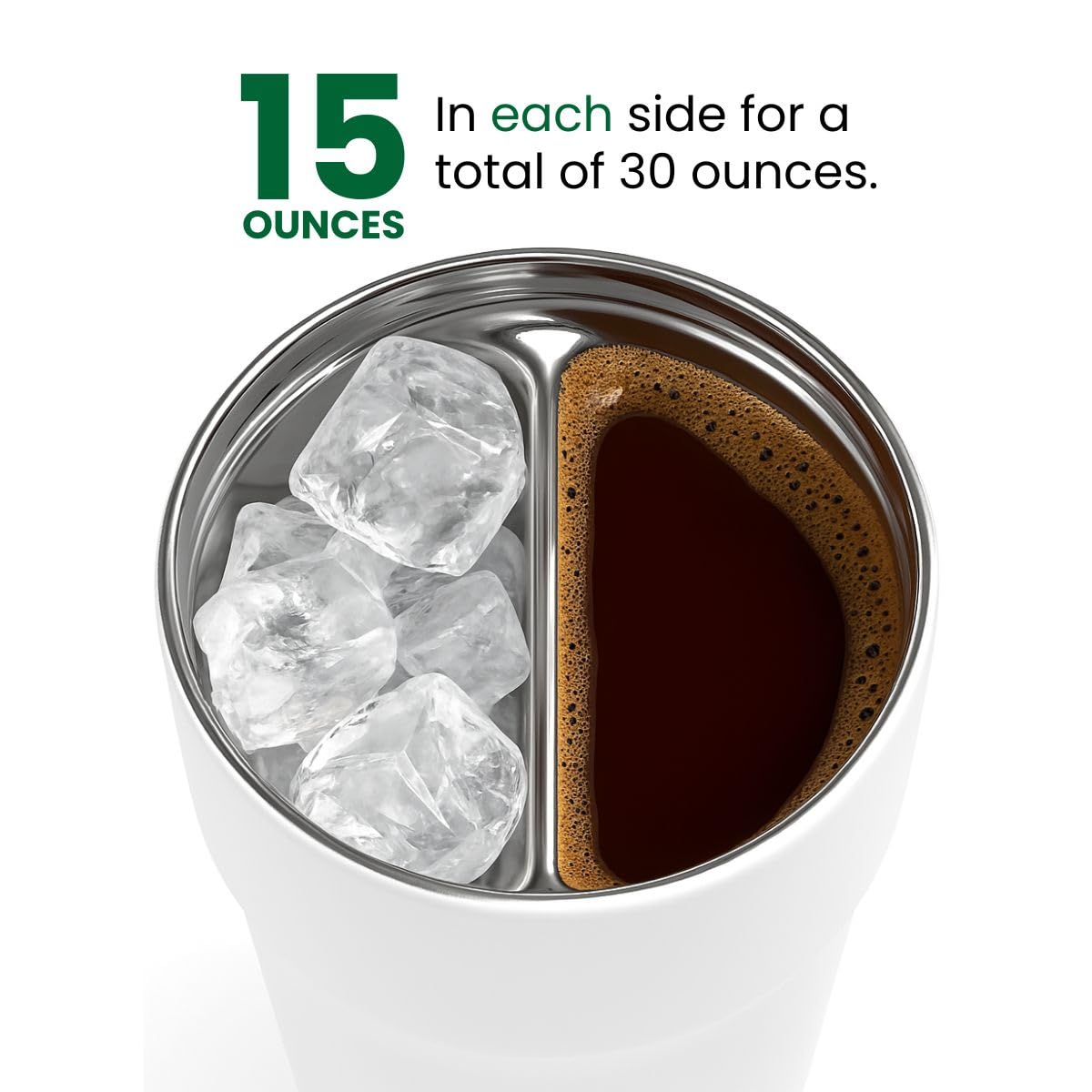2-in-1 Hot & Cold Vacuum Insulated 30oz Tumblers, Stainless Steel Dual Chamber, Leak-Proof, BPA-Free, Fits Cup Holder, Travel Coffee Mug, Split Cup, 2 Drink, 2 Sides, Coffee & Water (Sandy Silver)