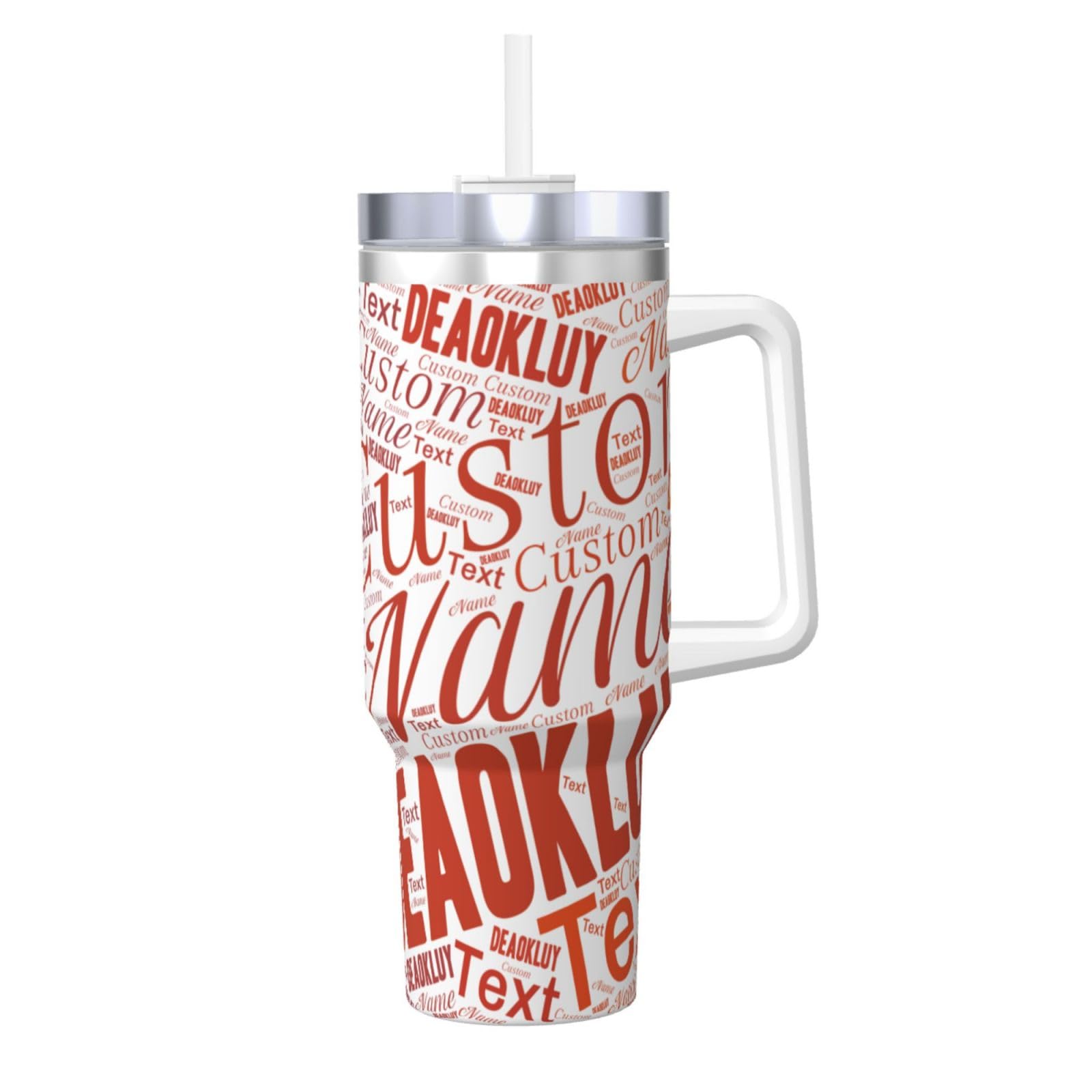 deaokluy Custom 40 OZ Ice Bully Cup with Handle Straw, Personalized Stainless Steel Tumbler with Lid Add Name Text, Choose Letter to Custom Travel Coffee Cup Present for Mom Dad Birthday Christmas