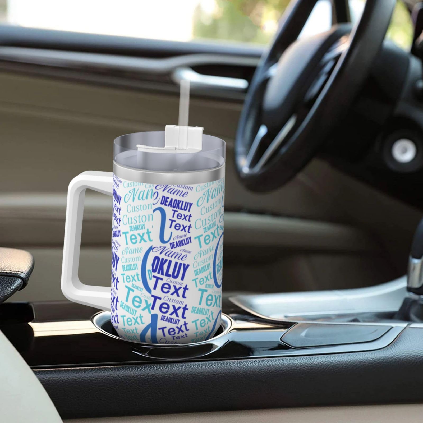 deaokluy Custom 40 OZ Ice Bully Cup with Handle Straw, Personalized Stainless Steel Tumbler with Lid Add Name Text, Choose Letter to Custom Travel Coffee Cup Present for Mom Dad Birthday Christmas