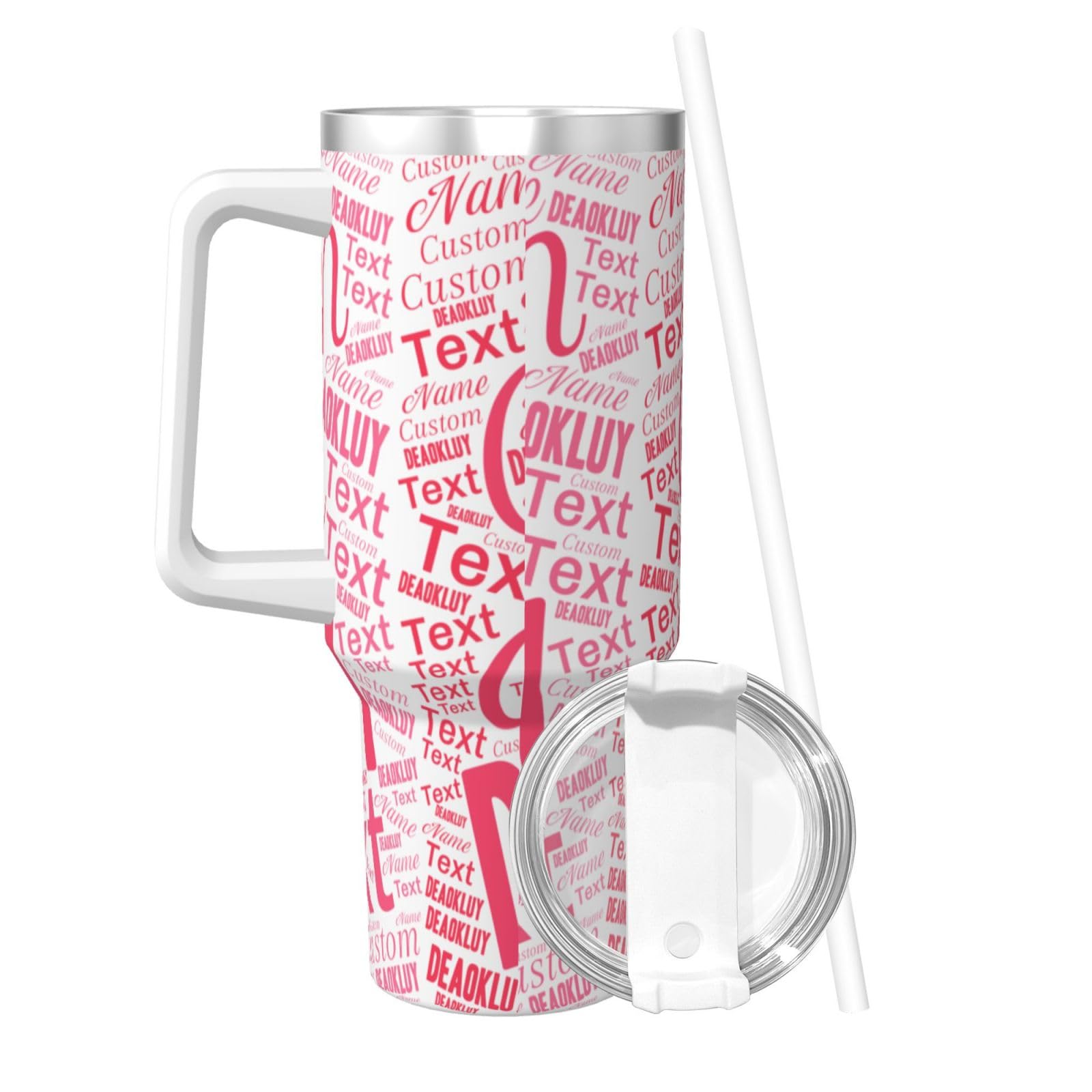 deaokluy Custom 40 OZ Ice Bully Cup with Handle Straw, Personalized Stainless Steel Tumbler with Lid Add Name Text, Choose Letter to Custom Travel Coffee Cup Present for Mom Dad Birthday Christmas