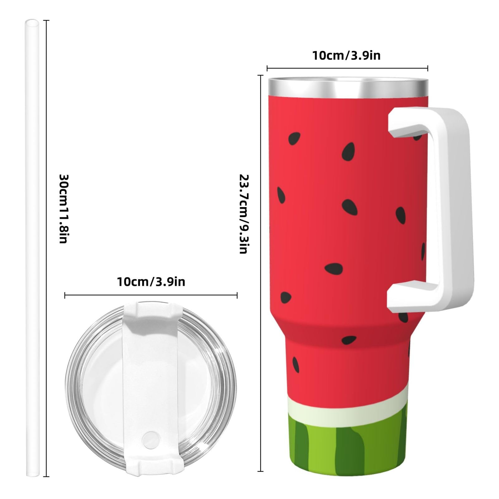 deaokluy 40 OZ Watermelon Ice Bully Cup with Handle and Straw, Double Wall Stainless Steel Tumbler Travel Coffee Cup with Lid, Summer Insulation and Cooling Cup for Christmas Birthday Present