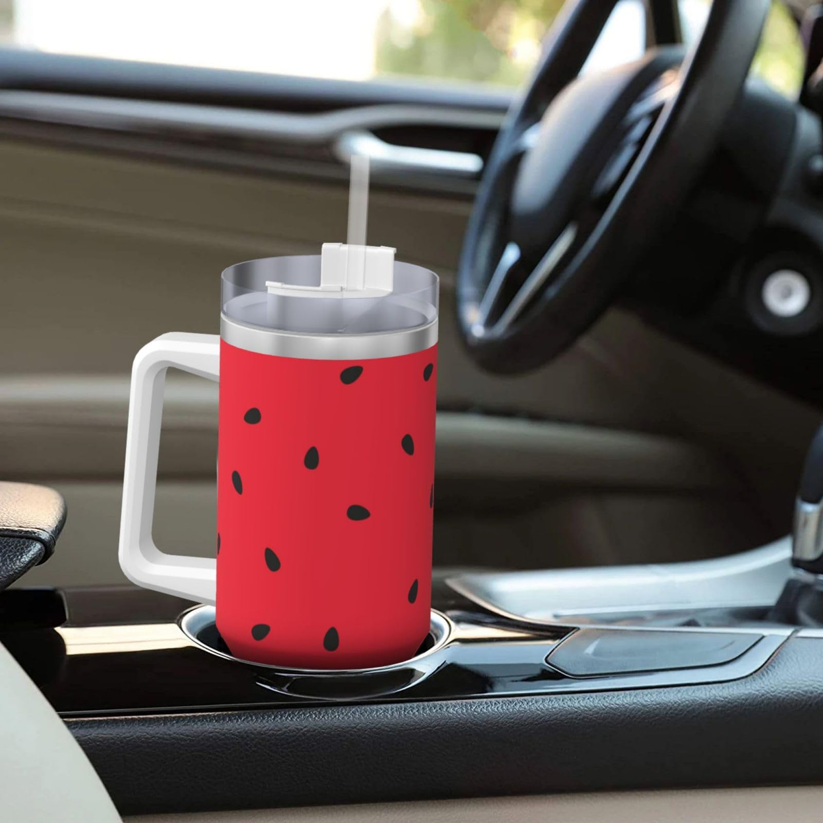 deaokluy 40 OZ Watermelon Ice Bully Cup with Handle and Straw, Double Wall Stainless Steel Tumbler Travel Coffee Cup with Lid, Summer Insulation and Cooling Cup for Christmas Birthday Present