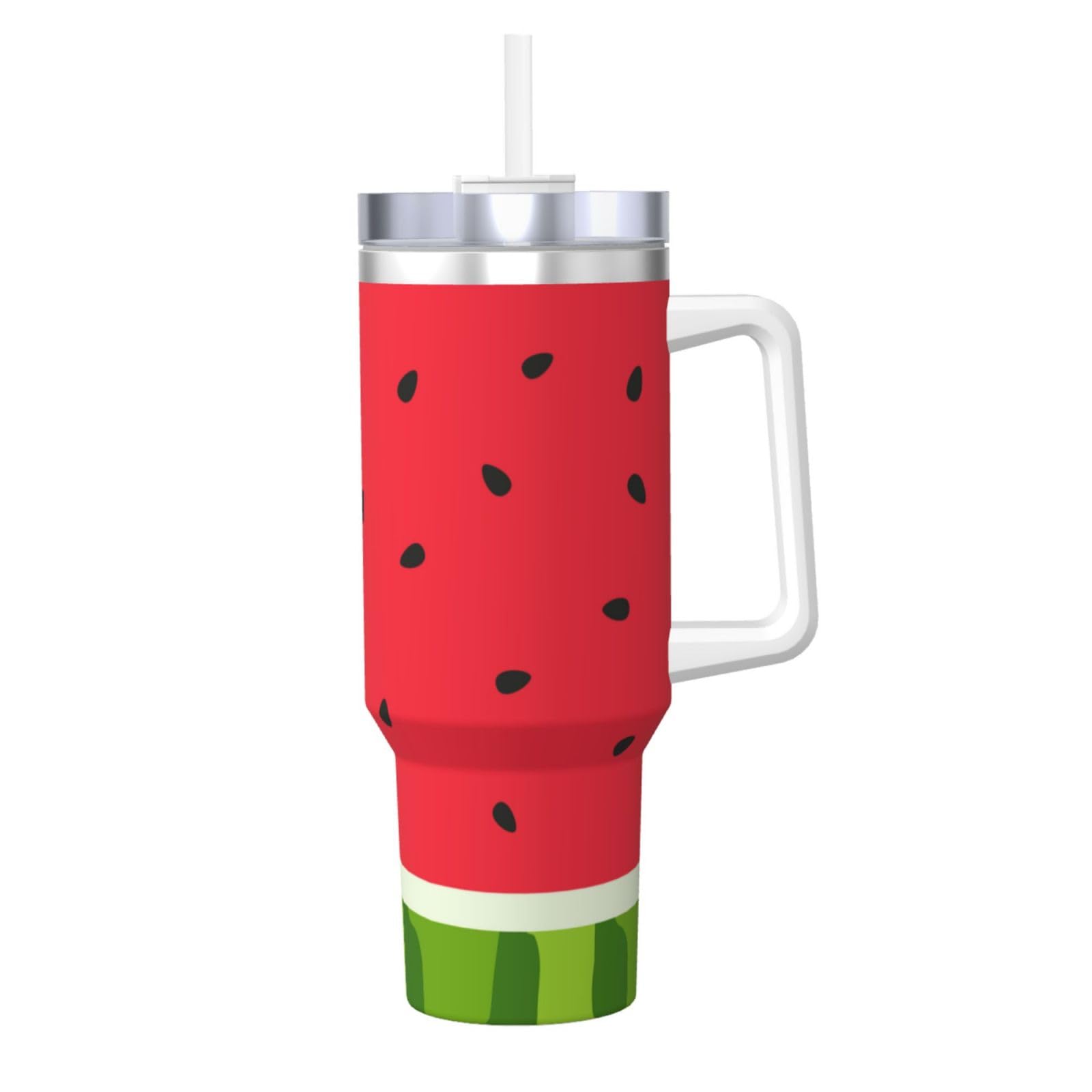 deaokluy 40 OZ Watermelon Ice Bully Cup with Handle and Straw, Double Wall Stainless Steel Tumbler Travel Coffee Cup with Lid, Summer Insulation and Cooling Cup for Christmas Birthday Present