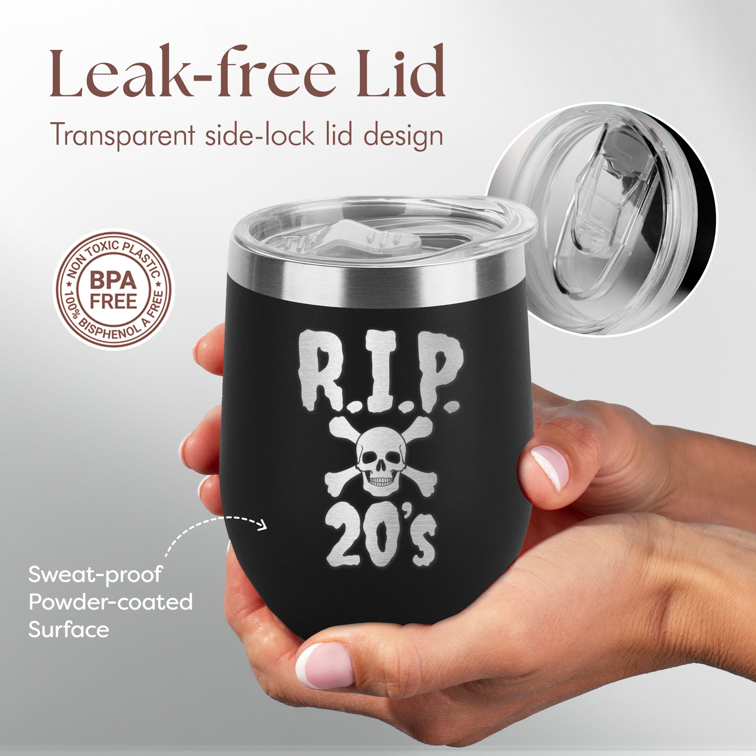 shop4ever RIP 20's Skull 30 Year Old Thirty Engraved Insulated Stainless Steel Wine Tumbler with Lid 12 oz. 30th Birthday Gift Dirty 30 (Black)