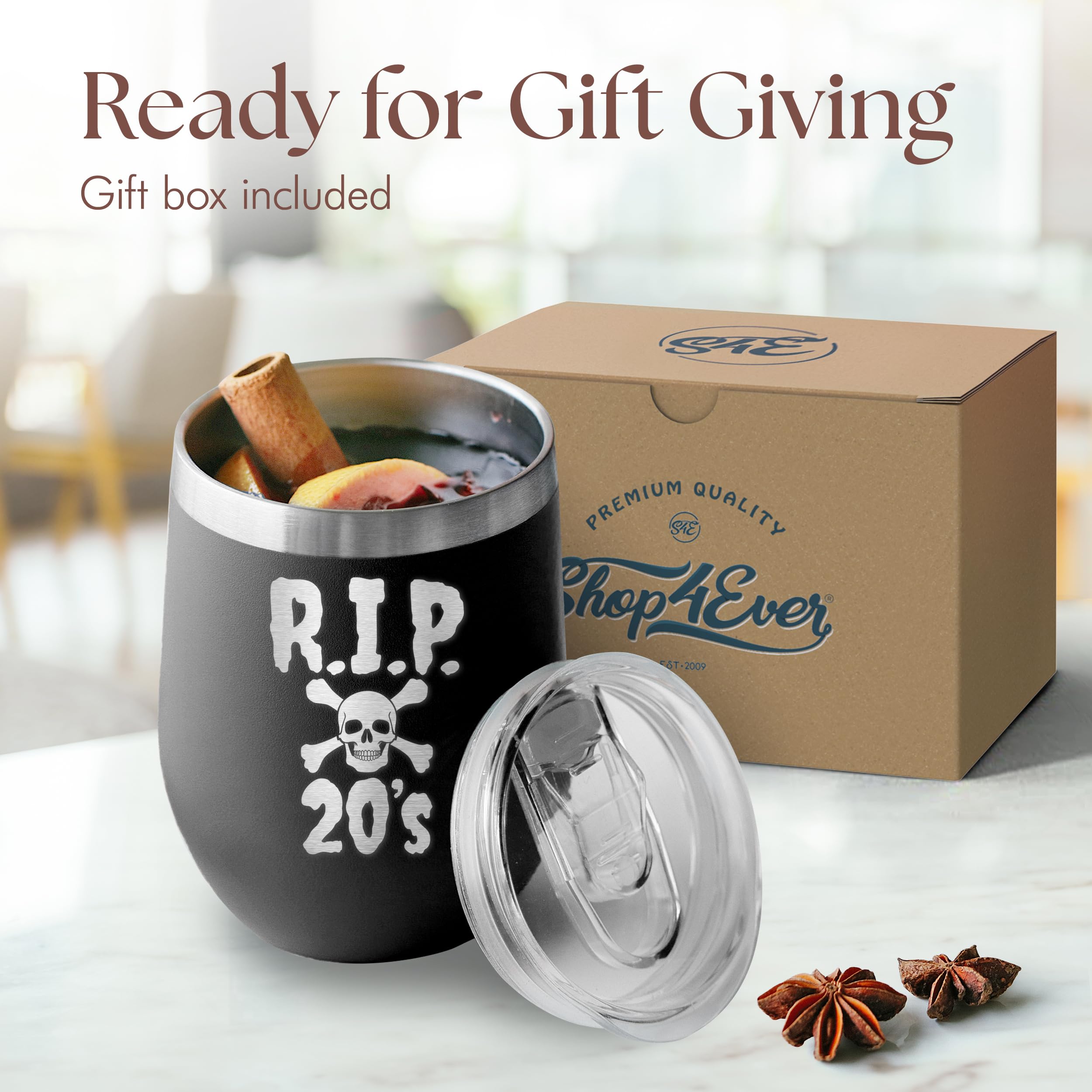 shop4ever RIP 20's Skull 30 Year Old Thirty Engraved Insulated Stainless Steel Wine Tumbler with Lid 12 oz. 30th Birthday Gift Dirty 30 (Black)