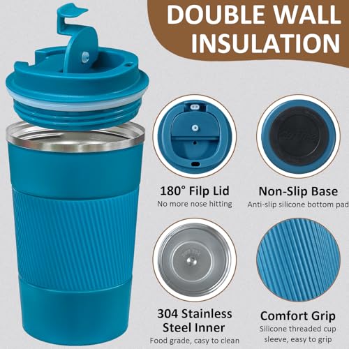 ATZNZIK 4 Pack Insulated Coffee Mug with Lid Travel Coffee Tumbler Stainless Steel Reusable Coffee Cups Thermal Coffee Mug for Hot and Iced Cold Drinks, 12oz