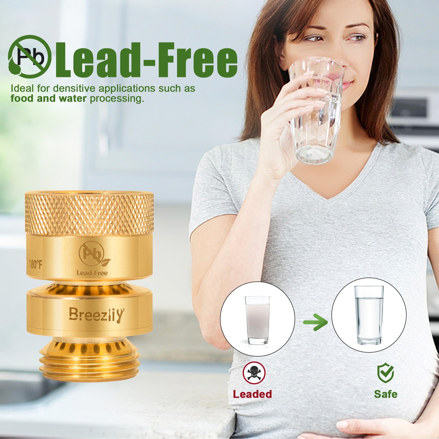 PK1390 Replacement Self Draining Vacuum Breaker,1-1/16" Fine Thread Female to 3/4" GHT Thread Male Hose Bib Backflow Preventer Lead-Free Brass