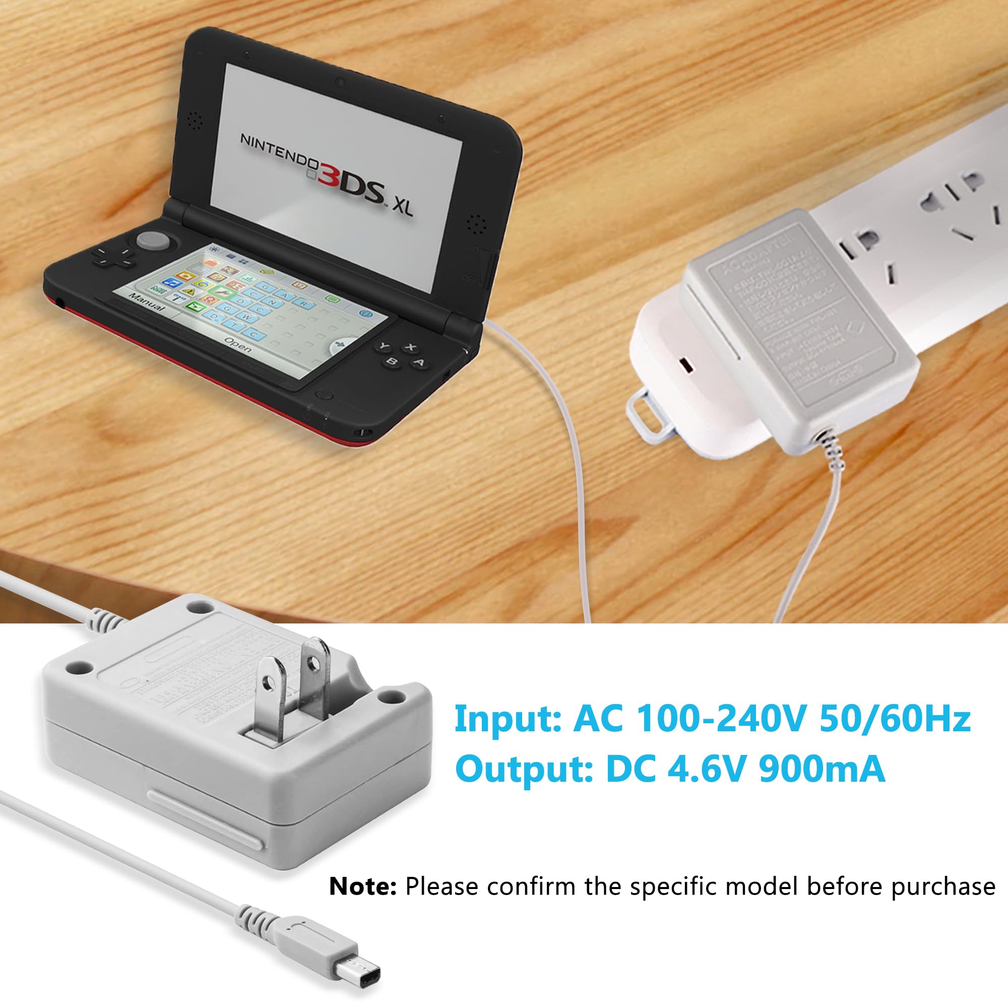BXIZXD 3DS Charger Compatible with Nintendo 3DS/ 3DS XL/ New 3DS/ 2DS/ DSi Wall Travel Charger Power Cord Charging Cable