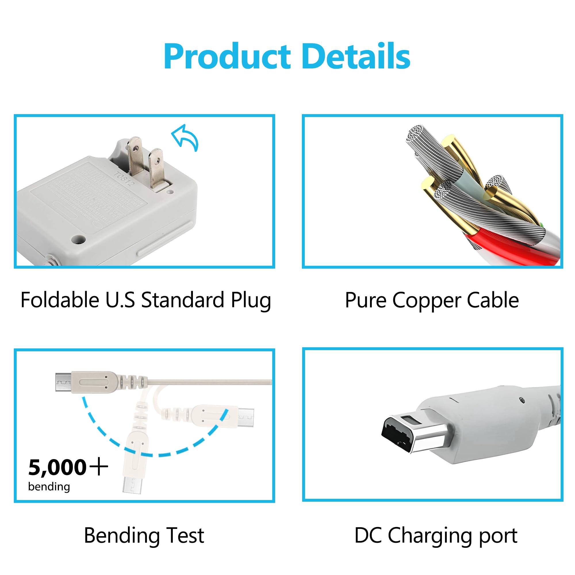 BXIZXD 3DS Charger Compatible with Nintendo 3DS/ 3DS XL/ New 3DS/ 2DS/ DSi Wall Travel Charger Power Cord Charging Cable