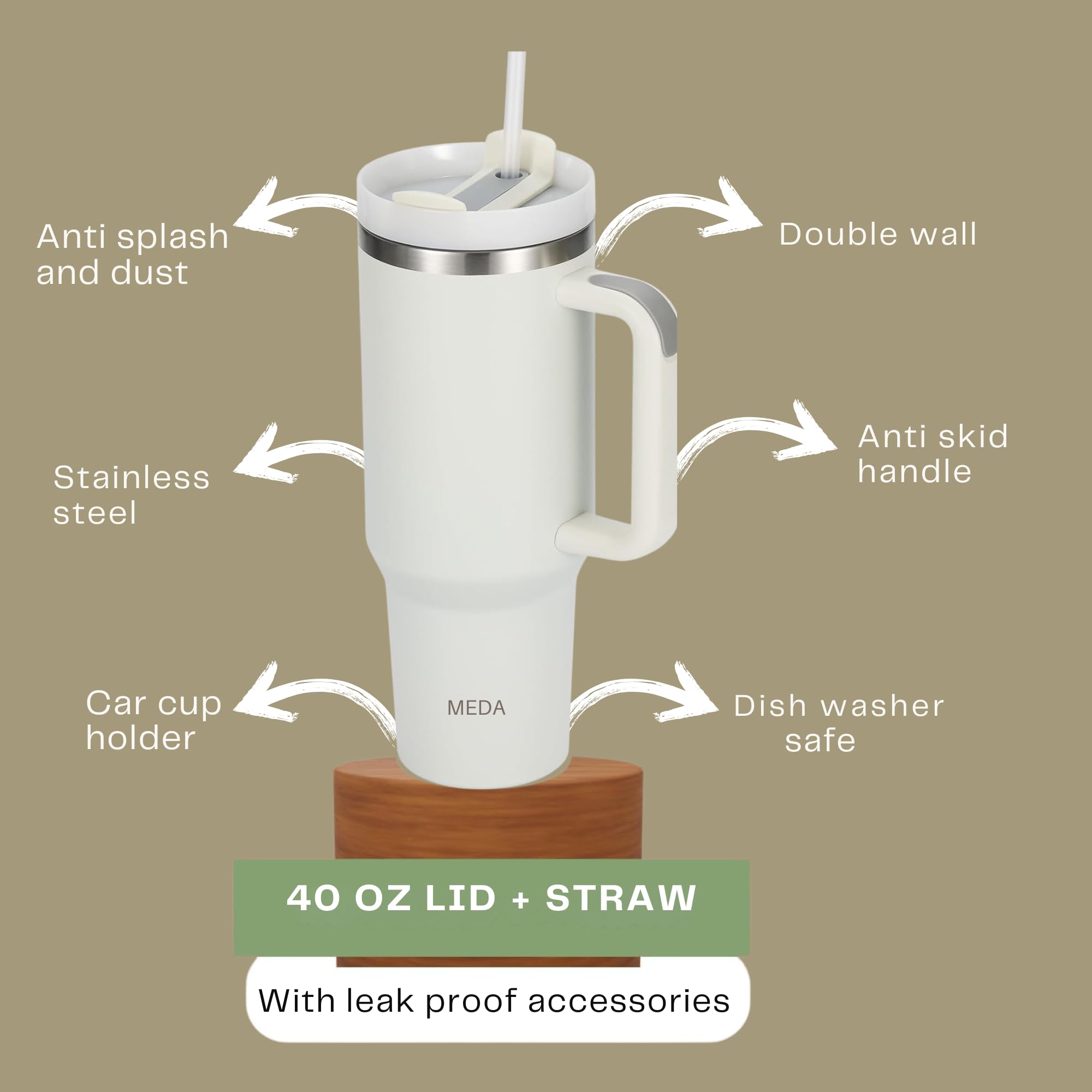 40 oz tumbler with handle and straw | Leak Proof,Insulated, Reusable Travel Coffee Mug Stainless Steel | Includes Tumbler Accessories Straw Cover Silicone Boot Easter Gift (Moon, 40oz)