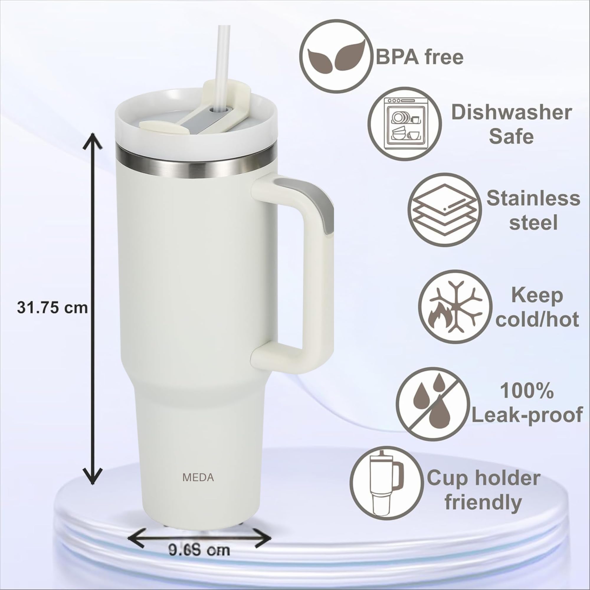 40 oz tumbler with handle and straw | Leak Proof,Insulated, Reusable Travel Coffee Mug Stainless Steel | Includes Tumbler Accessories Straw Cover Silicone Boot Easter Gift (Moon, 40oz)