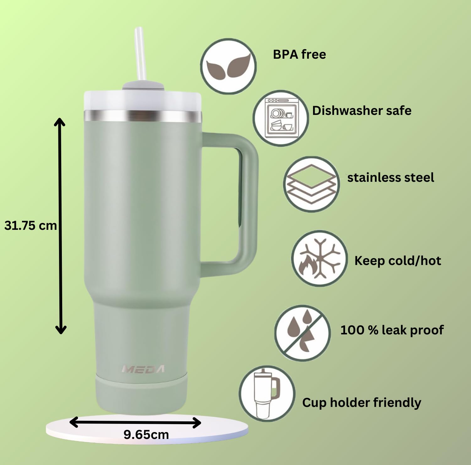 Tumbler with Lid & Straw 40oz | Leak Proof ,Insulated, Reusable Travel Coffee Mug Stainless Steel | Includes Tumbler Accessories Straw Cover + Silicone Boot for Water,Iced Tea, Easter Gift (Green)