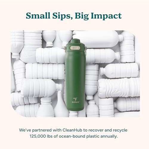 REDUCE Aura Vacuum Insulated 26 oz Water Bottle - Leak-Proof & Chug Spout for Quick Hydration - Keeps Drinks Cold for 30 Hours - Removable Handle for Travel or Gym - Soft Sit Base - Mineral Blue