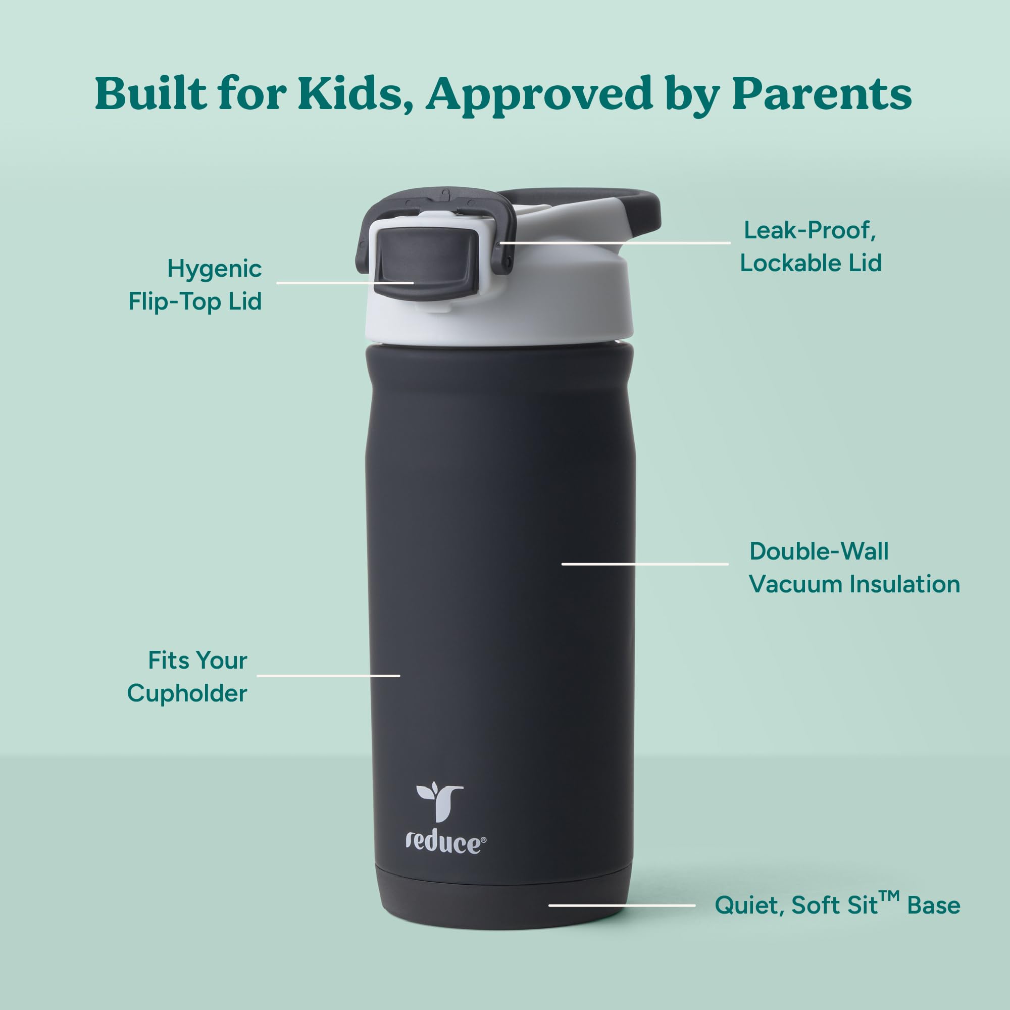 REDUCE 14 oz Hydrate Pro Stainless Steel Insulated Water Bottle - Flip Top Leak-Proof Lid, Dishwasher Safe, BPA-Free, Dual Wall Vacuum, Keeps Drinks Cold for 48 Hrs, Cup Holder Friendly - Moon Rock