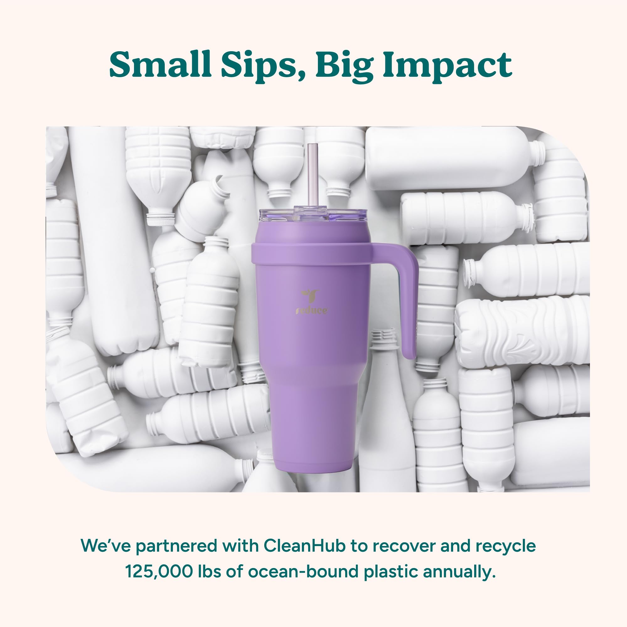Reduce 40 oz Stainless Steel Tumbler with Handle - Dual-Wall Vacuum Insulated Travel Mug, Sweat-Proof Lid & Reusable Straw - Keeps Drinks Cold for 24 Hrs, Fits Cupholders, Dishwasher Safe-Ocean Breeze