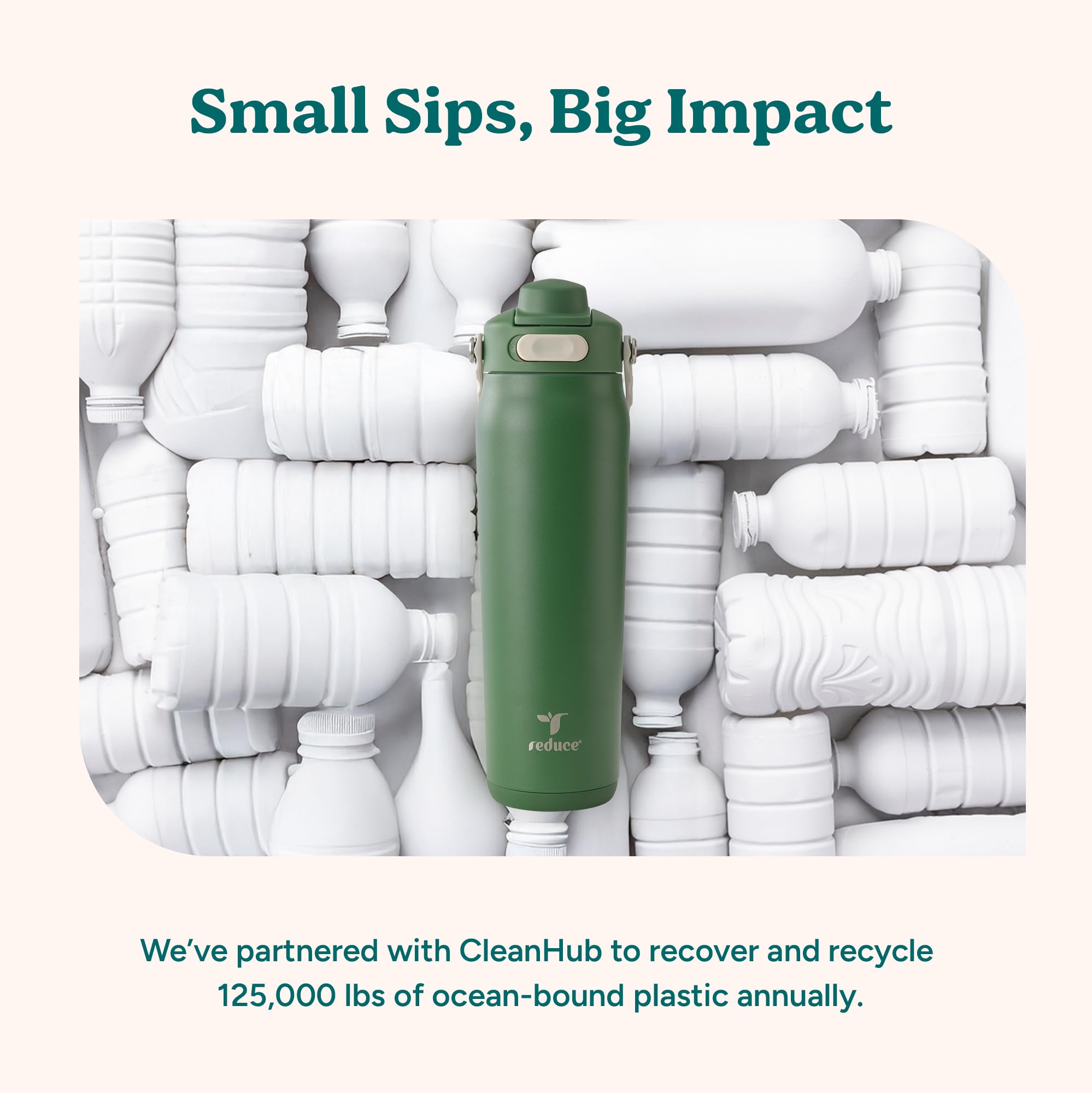 REDUCE Aura Vacuum Insulated 26 oz Water Bottle - Leak-Proof & Chug Spout for Quick Hydration - Keeps Drinks Cold for 30 Hours - Removable Handle for Travel or Gym - Soft Sit Base - Fairway Green