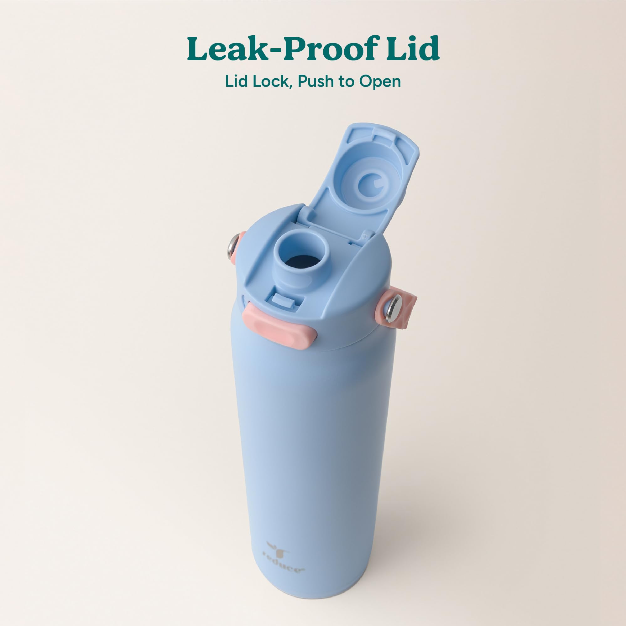 Reduce Aura Vacuum Insulated 26 oz Water Bottle - Leak-Proof & Chug Spout for Quick Hydration - Keeps Drinks Cold for 30 Hours - Removable Handle for Travel or Gym - Soft Sit Base - Glacier