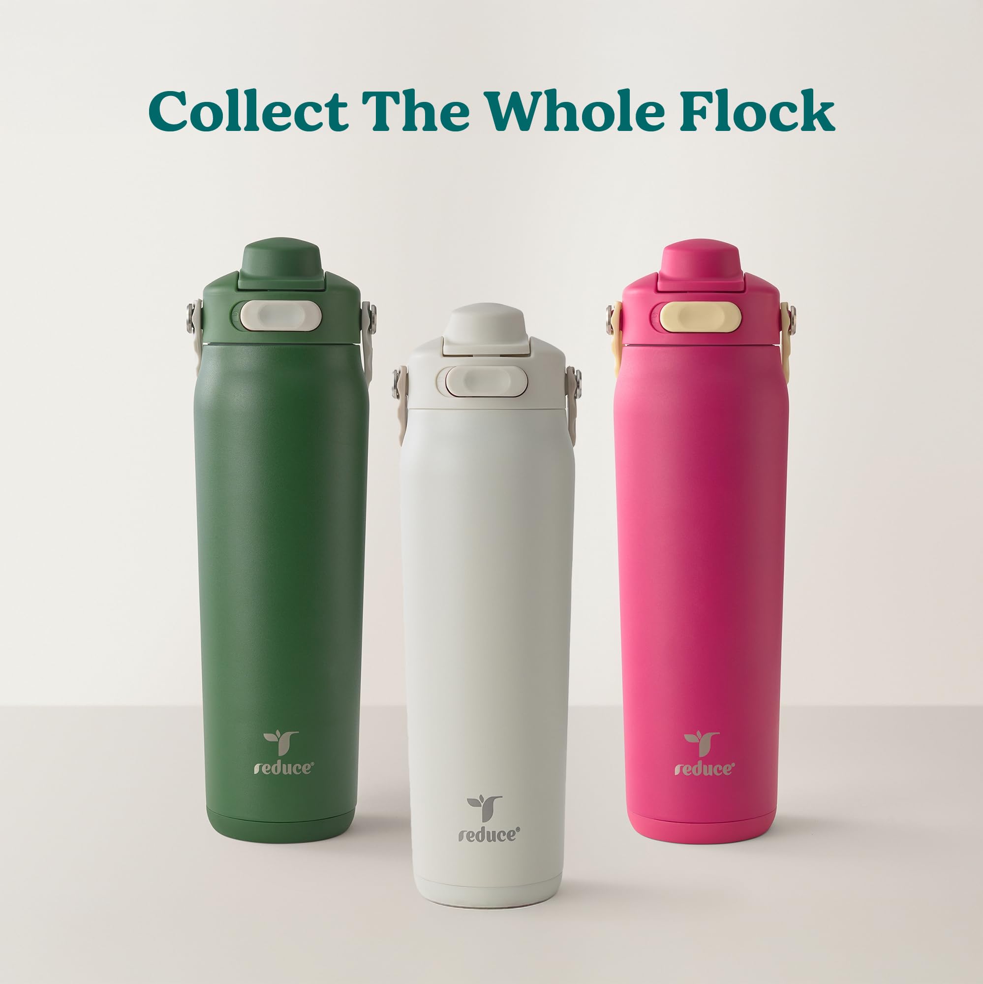 Reduce Aura Vacuum Insulated 26 oz Water Bottle - Leak-Proof & Chug Spout for Quick Hydration - Keeps Drinks Cold for 30 Hours - Removable Handle for Travel or Gym - Soft Sit Base - Glacier