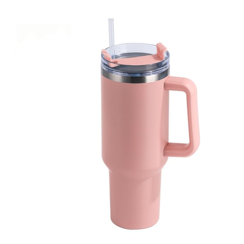 40oz Tumbler With Handle And Straw,Insulated Stainless Steel Double Wall Spill Proof Water Bottle water bottle hot and cold tumbler thermal mug Tumbler with Handle Gifts for Women Men (light pink)