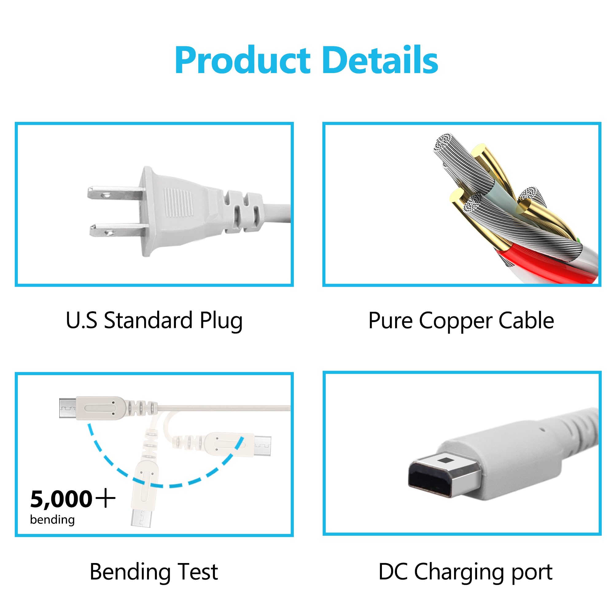 BXIZXD Charger for Wii U Gamepad, AC Power Adapter Charging Cord Replacement for Nintendo Wii U Gamepad
