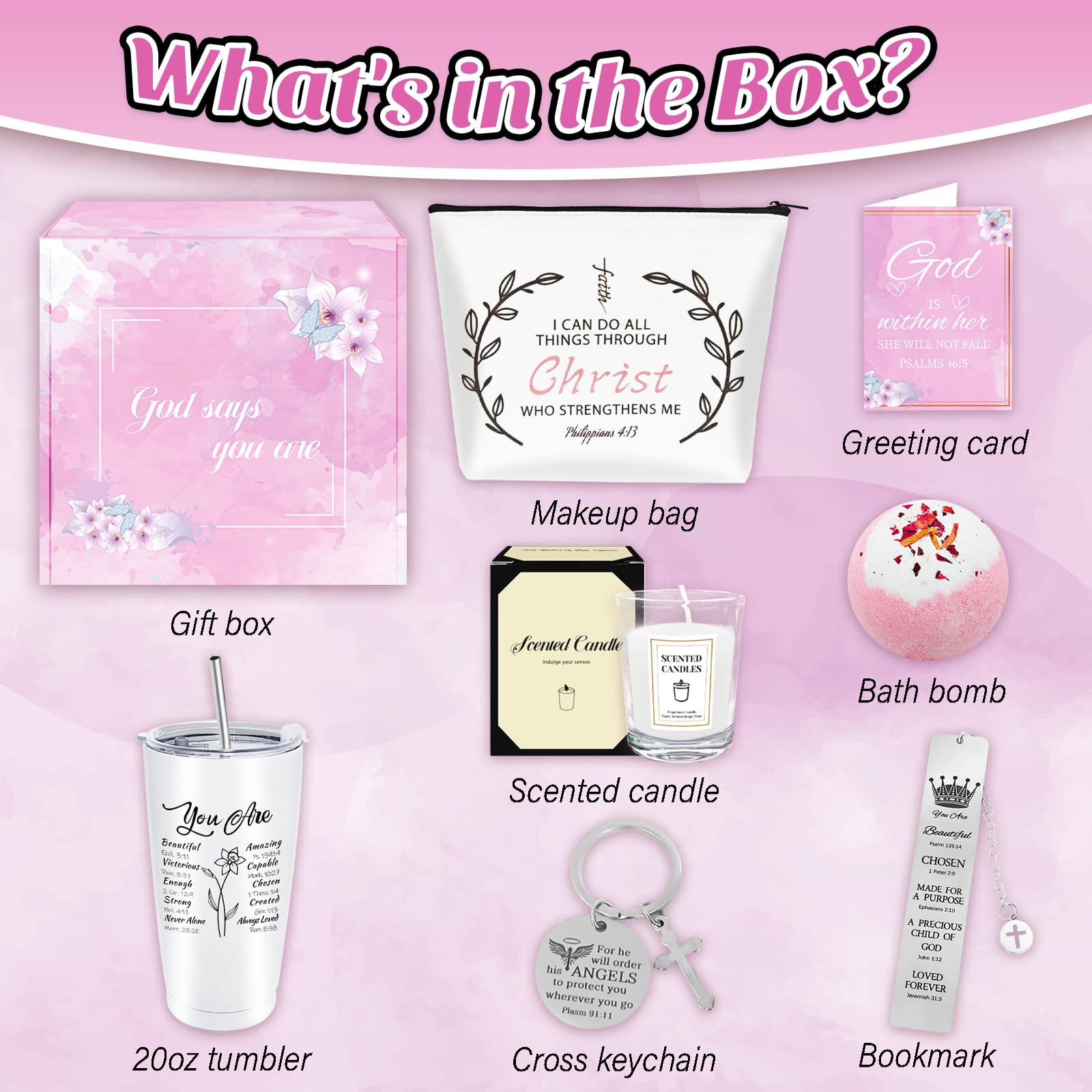 Christian Gifts for Women Faith, Inspirational Gifts for Women, 8 Pcs Religious Gifts for Women with Tumbler, Spiritual Gifts for Women, Catholic Christmas Gifts for Mom, Friend, Grandma, Sister