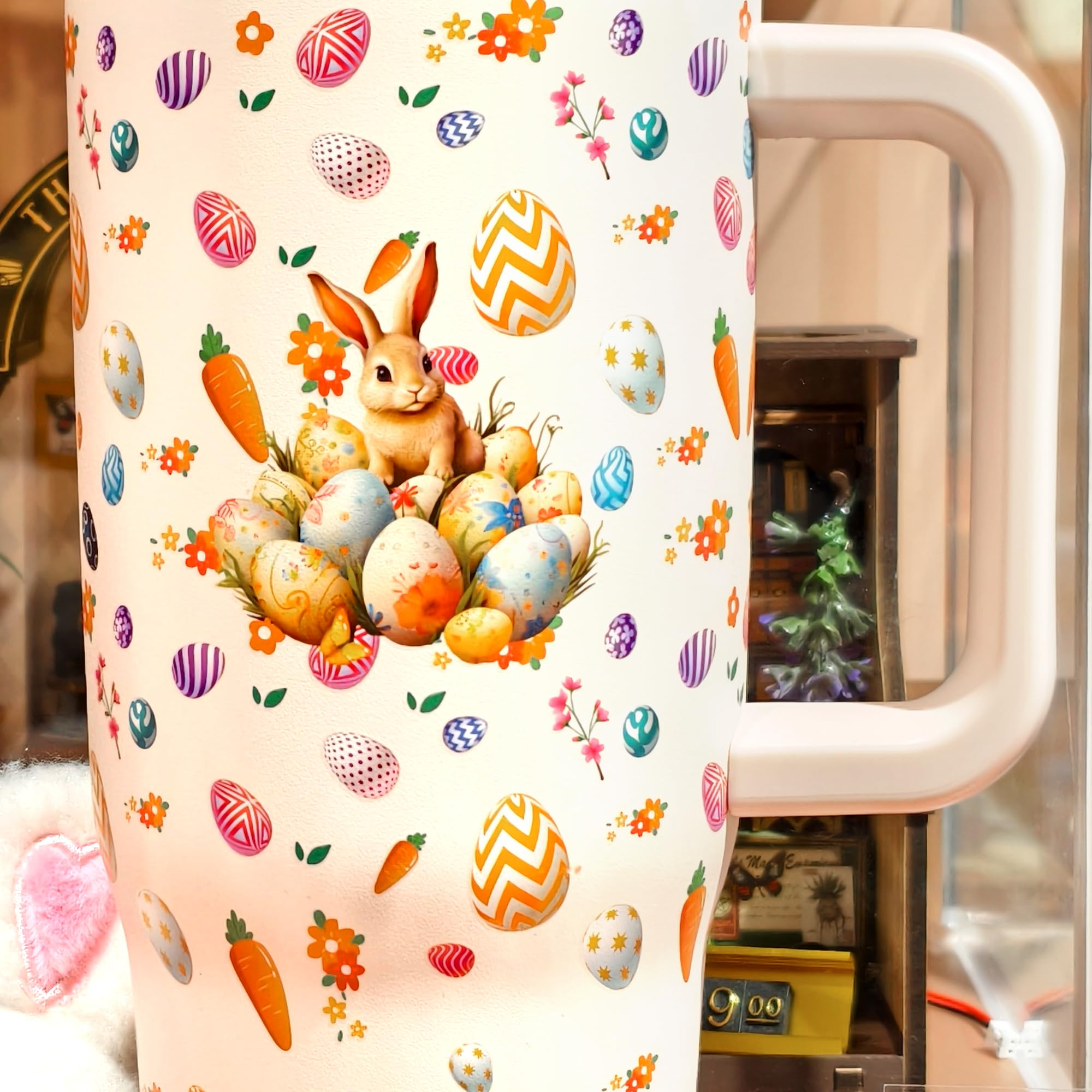 winiwo 40 oz Easter Tumbler with Handle and Straw, Easter Gifts for Kids, Rabbits Lover, Bunny Insulated Tumbler for Hiding Candy Chocolate Eggs, Stainless Steel, Available Gift Wrapping (Pink)